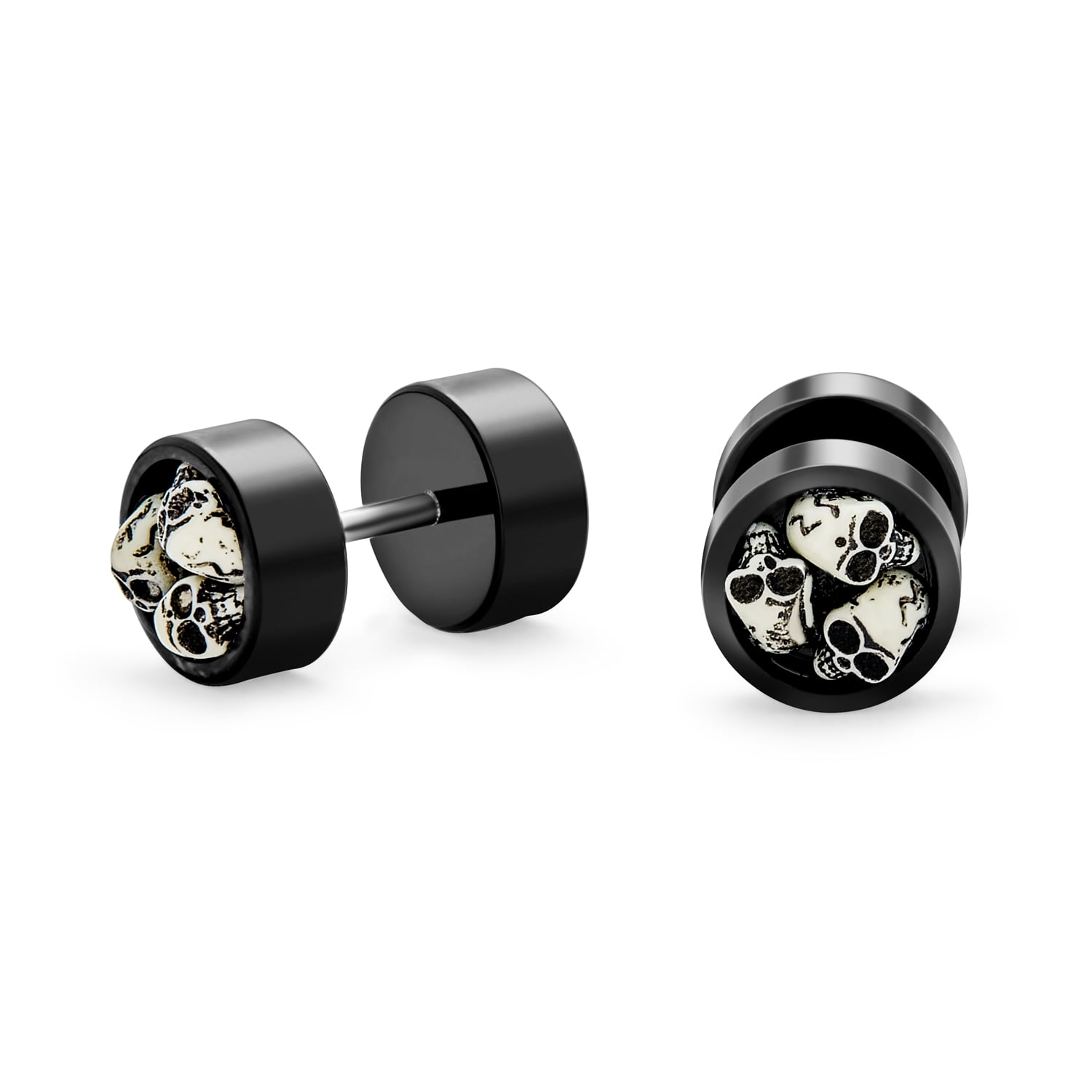 Bling Jewelry Mens Biker Goth Ear Plug with Three Skulls Black Cheater ...
