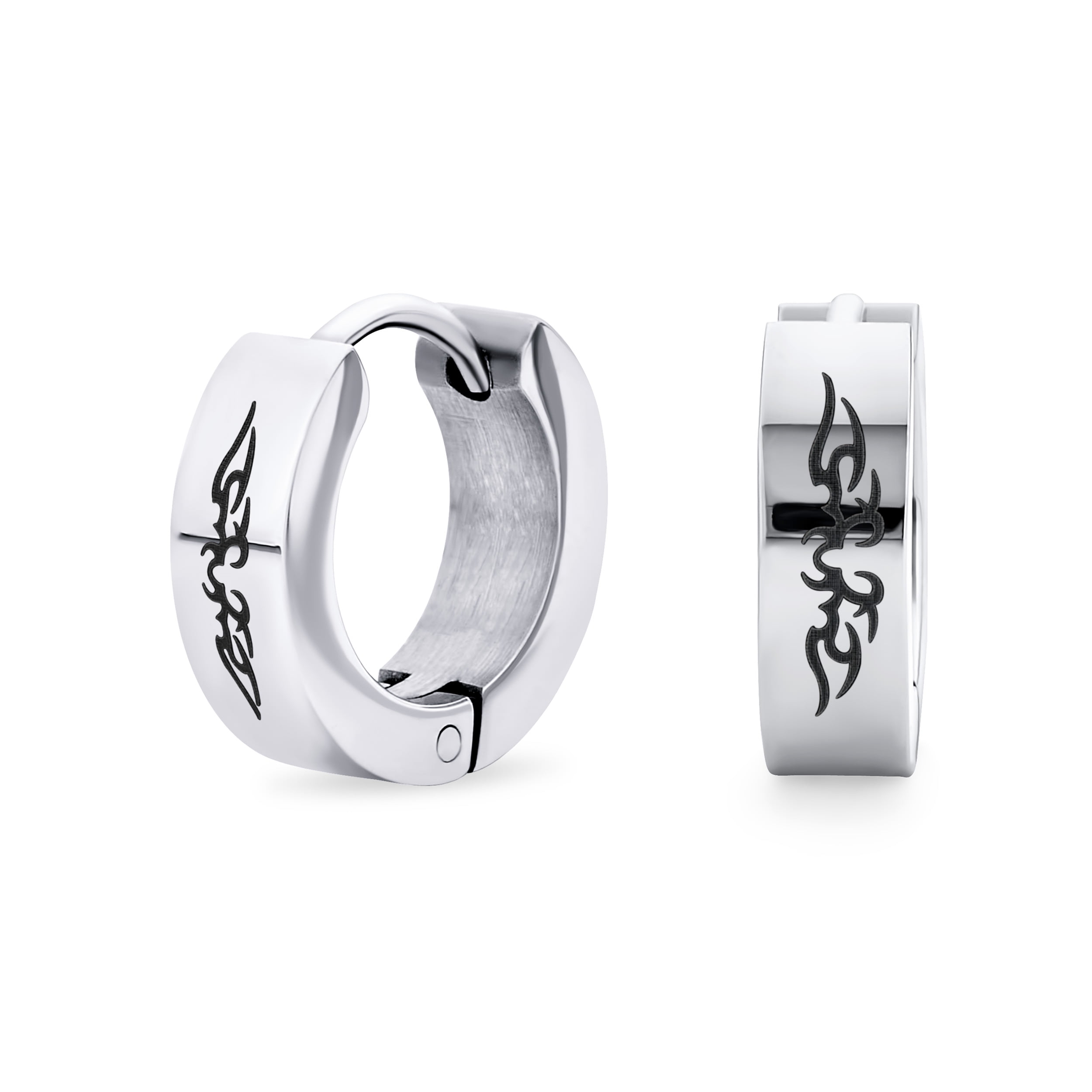 Bling Jewelry Mens Laser Etched Guardian Angel Wings Mini Hoop Huggie ...