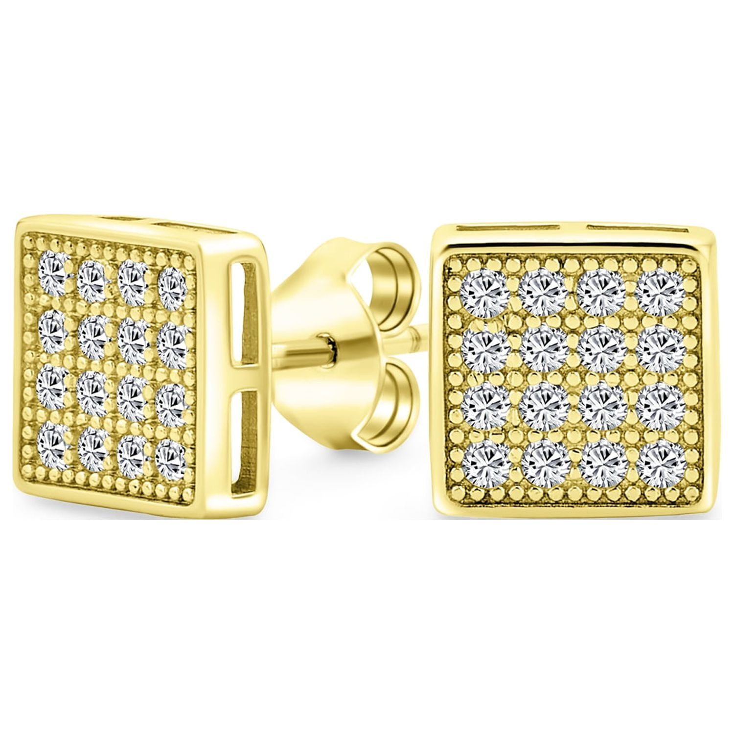 Bling Jewelry Mens Hip Hop Square CZ Stud Earrings for Men Gold Plated ...