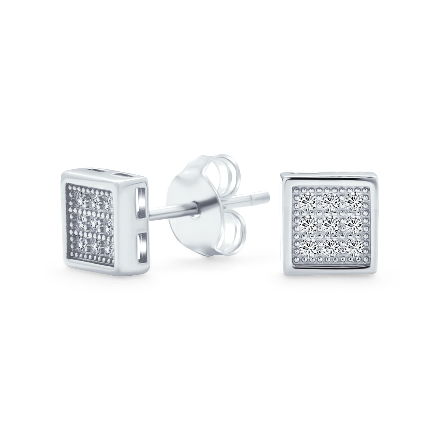 Bling Jewelry Mens Hip Hop Square CZ Stud Earrings for Men, Sterling ...