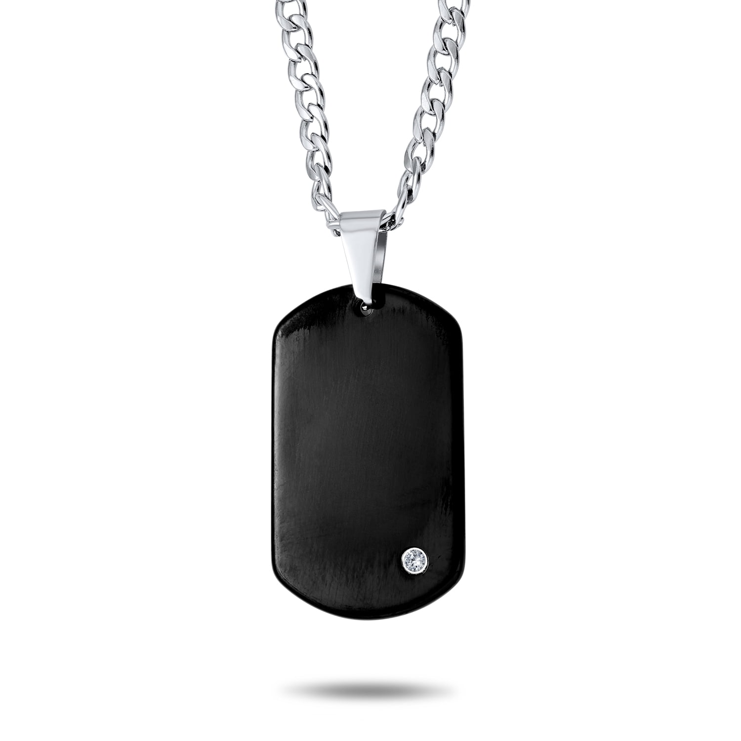 Bling Jewelry Mens Medium Black Dog Tag Pendant Necklace for Men ...