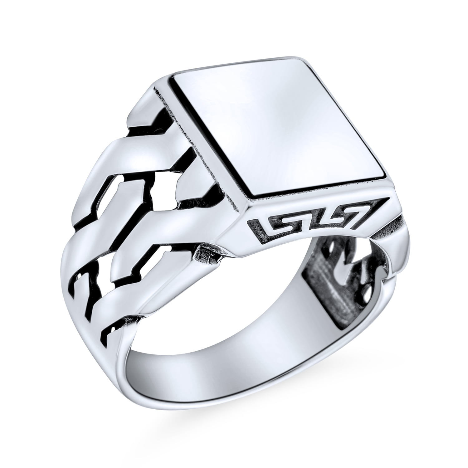Bling Jewelry Mens Men's Silver Ring: Cuban Curb Link Chain Initial ...