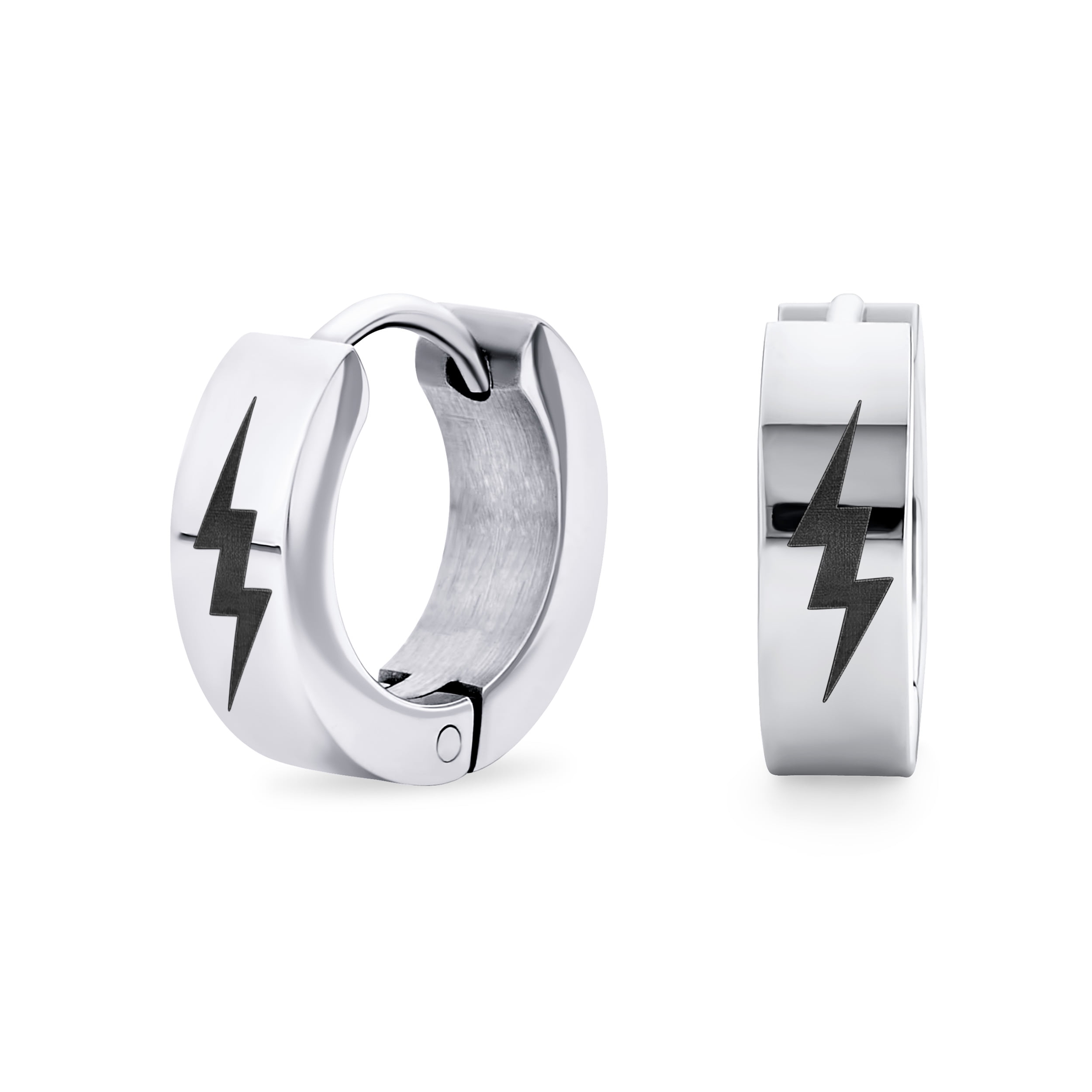 Bling Jewelry Mens Mens Earrings Black Thunder Bolt Hoop Huggie ...