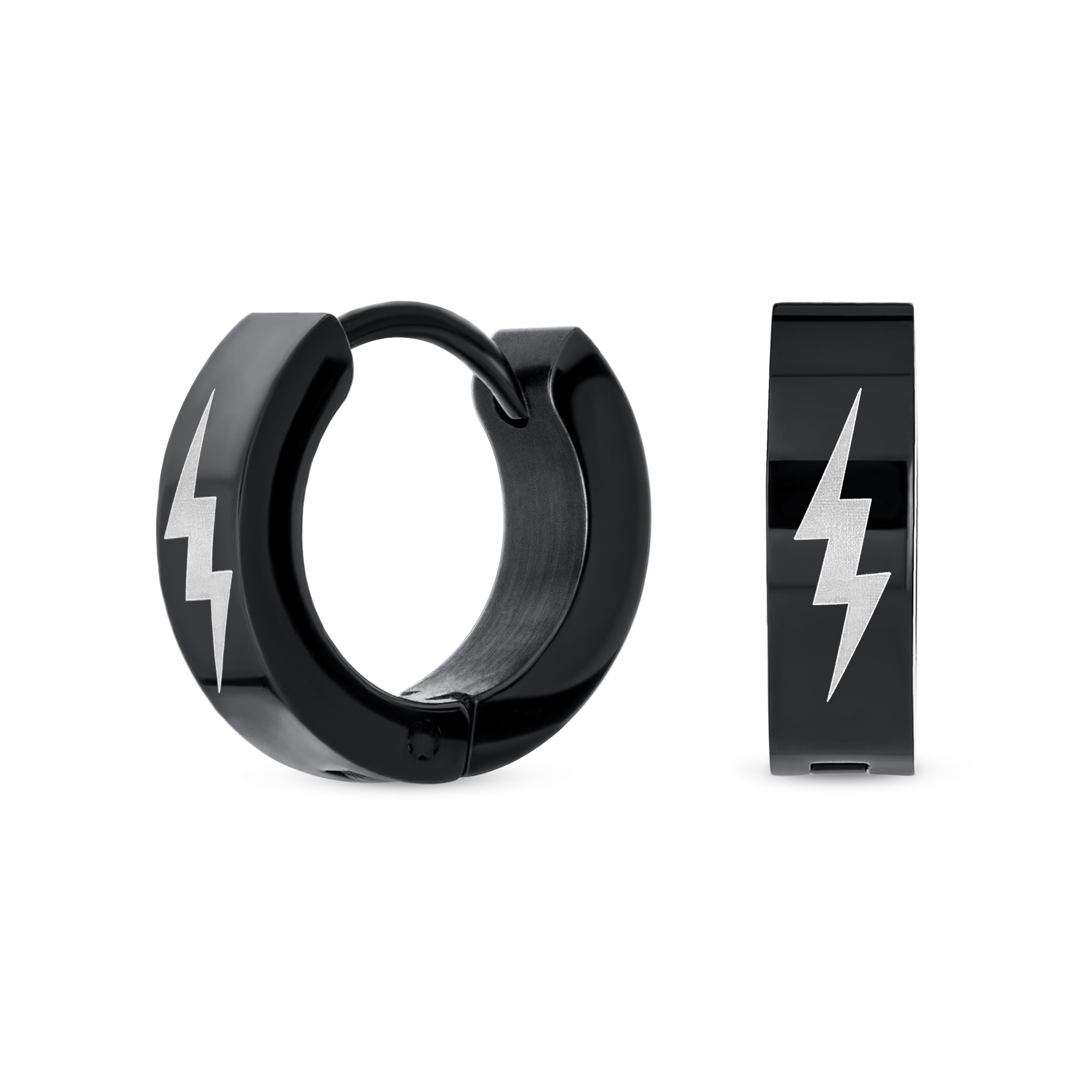 Bling Jewelry Mens Mens Earrings Black Thunder Bolt Hoop Huggie ...