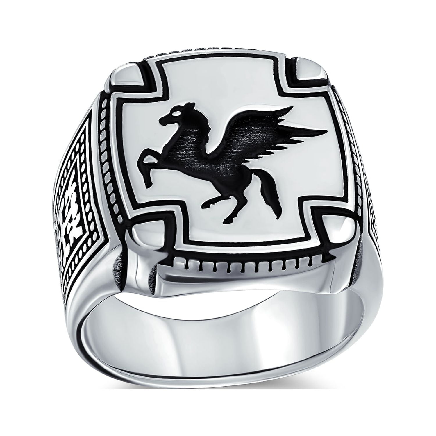 Bling Jewelry Mens Mens Silver Ring: 2 Tone Greek Mythical Pegasus ...