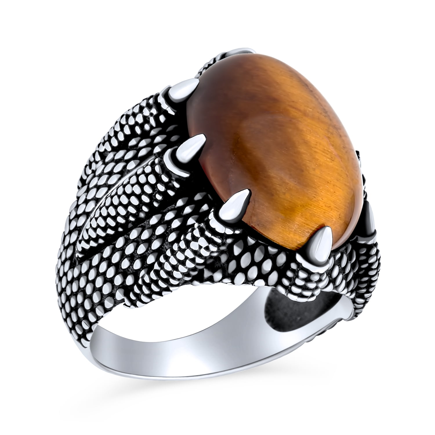Bling Jewelry Mens Mens Silver Ring Claw Design with Tiger Eye Gemstone ...