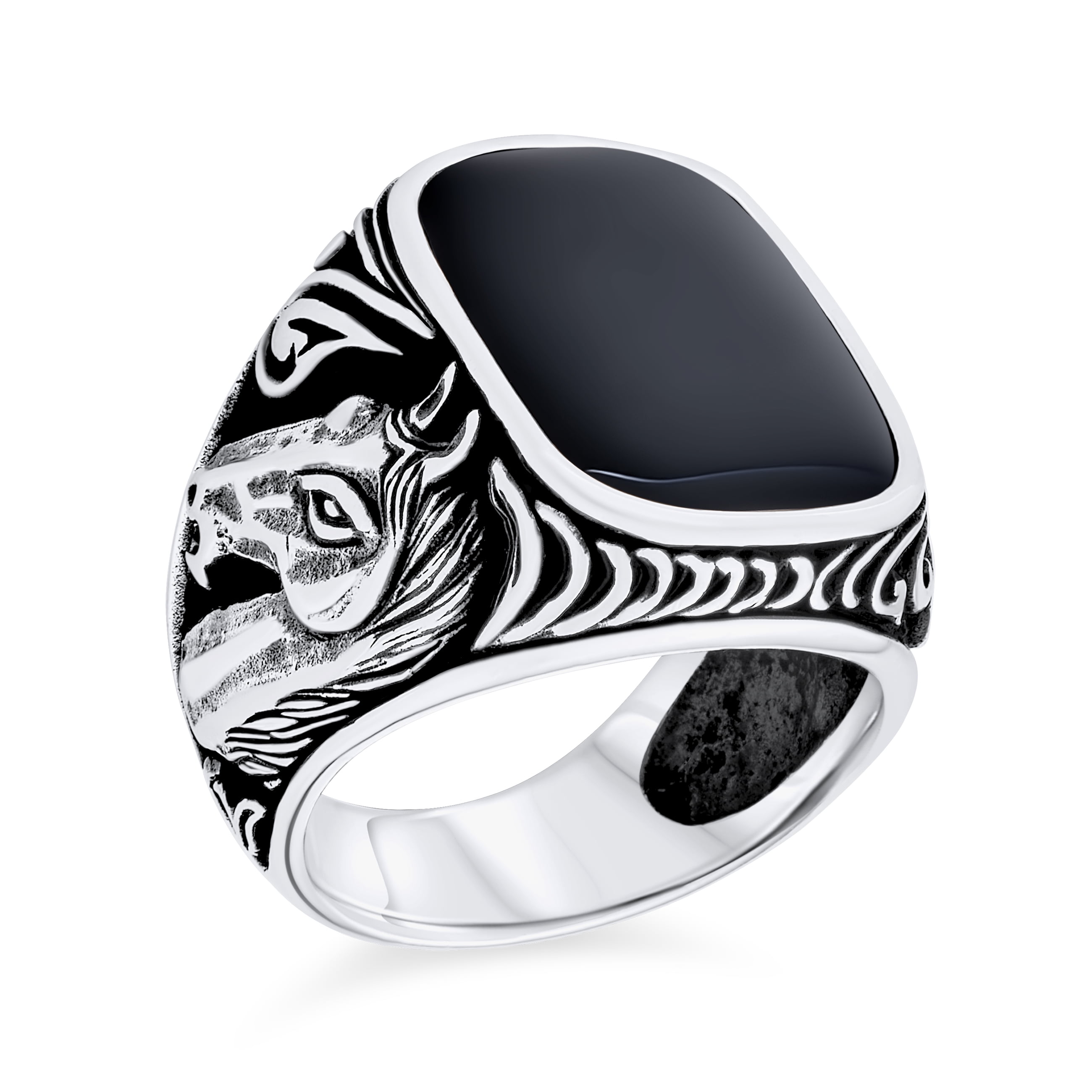 Bling Jewelry Mens Mens Silver Ring Large Brown Tiger Eye and Black ...