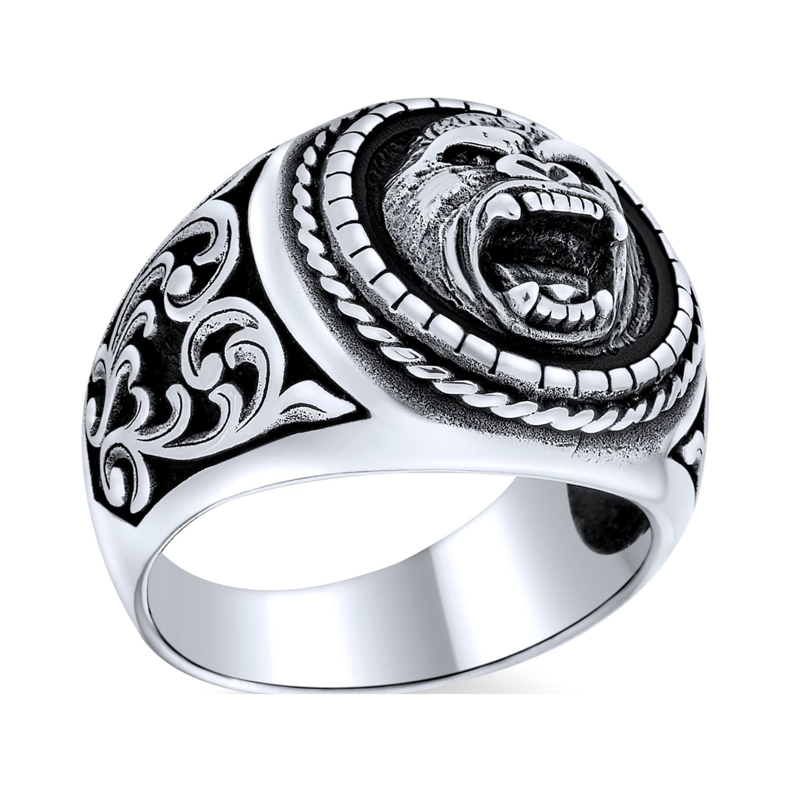 Bling Jewelry Mens Mens Silver Ring Vintage Style King Kong Ape Signet ...