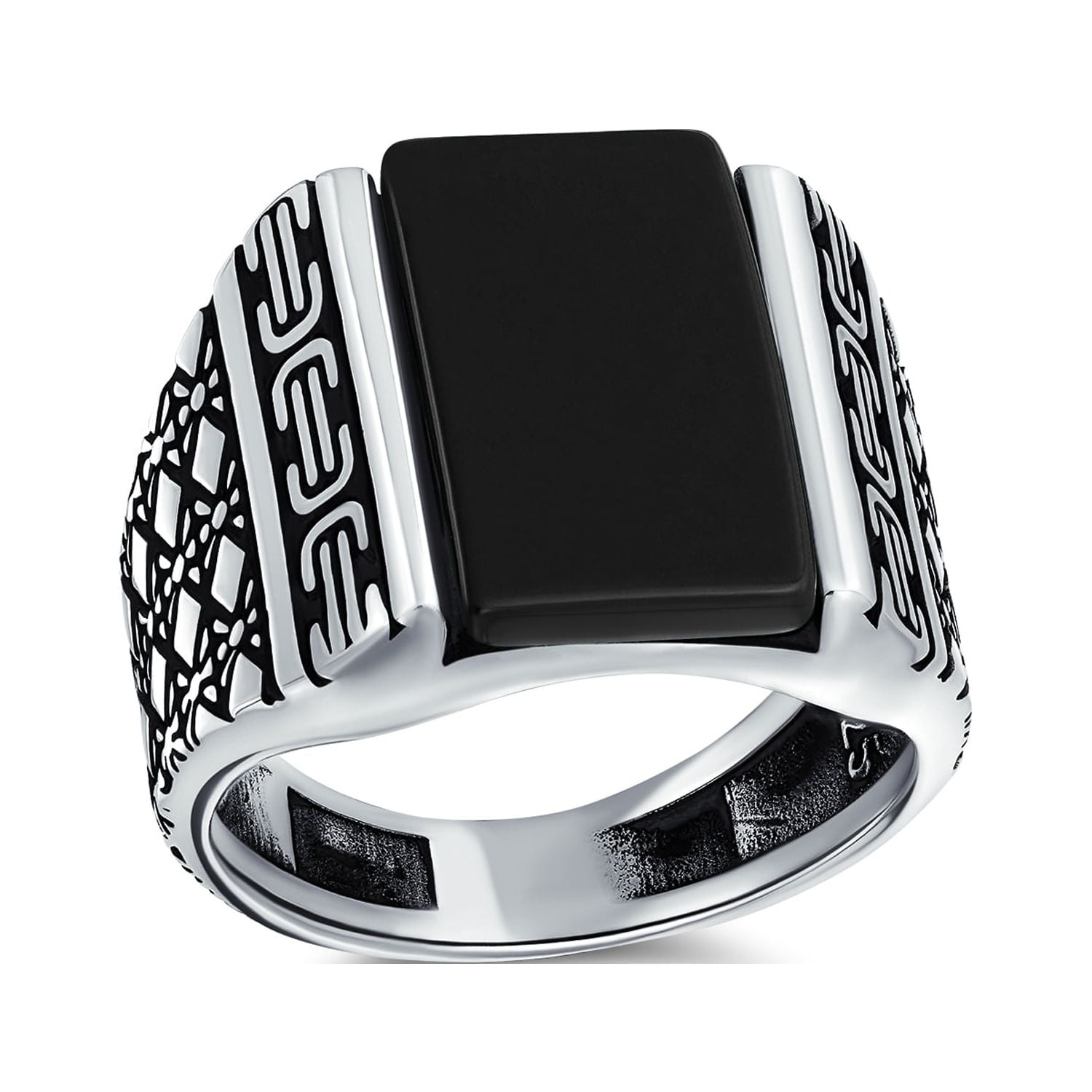 Bling Jewelry Mens Mens Silver Ring with Diamond Shape Cable Etching ...