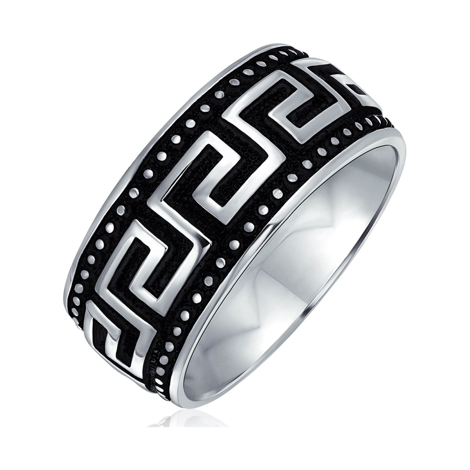 Bling Jewelry Mens Mens Silver Ring with Greek Key Design Black ...