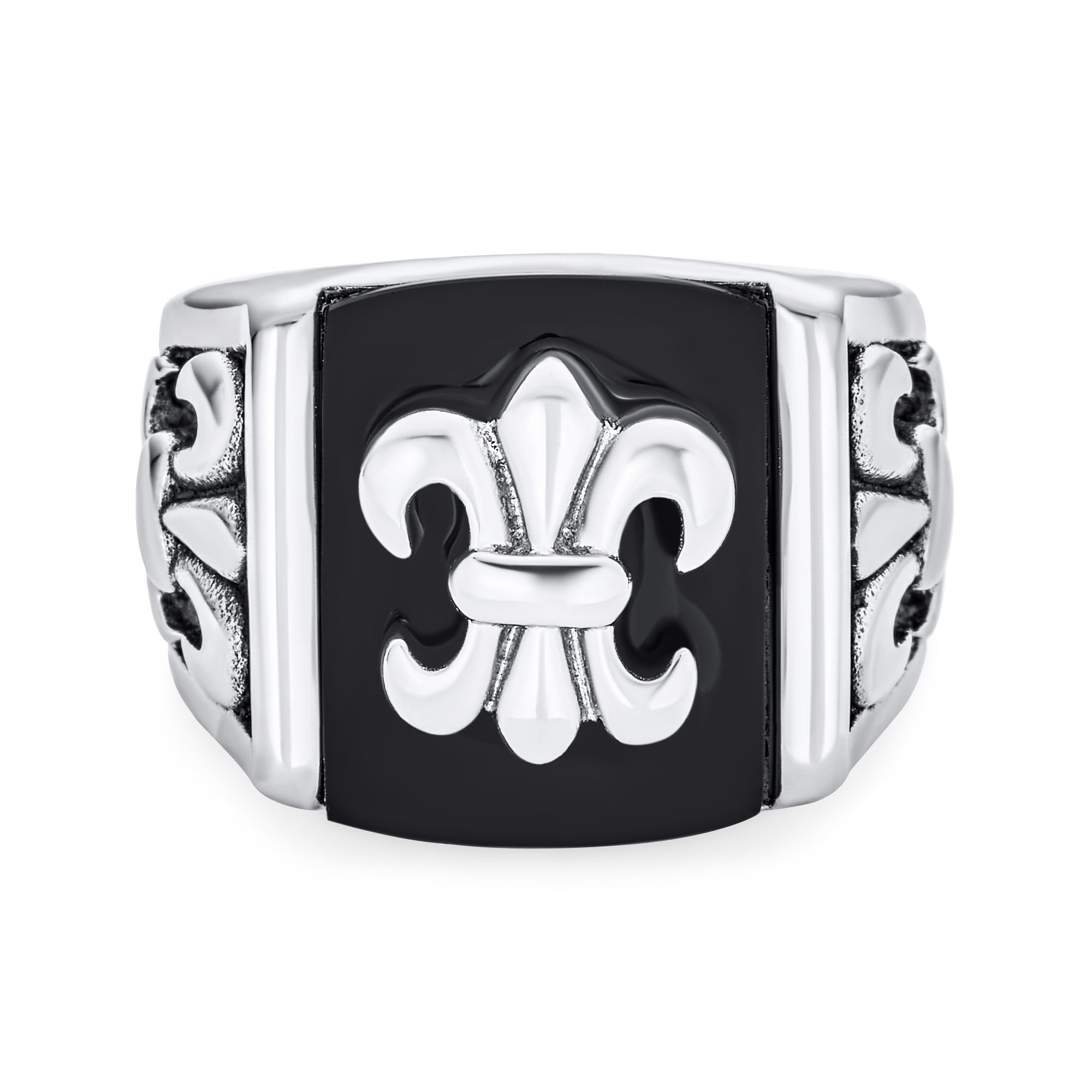Bling Jewelry Mens Men's Fleur De Lis Signet Ring Black Enamel Silver ...