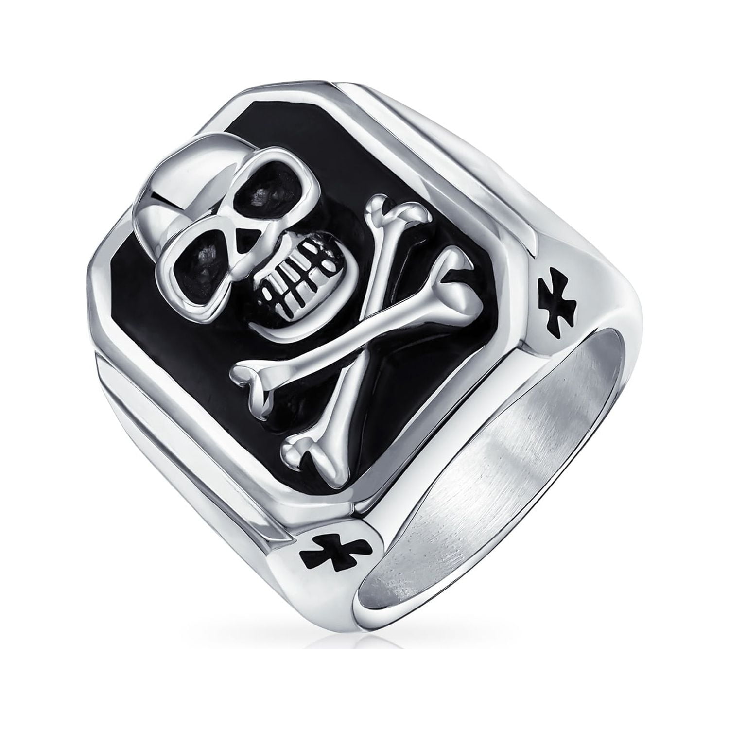 Bling Jewelry Mens Mens Stainless Steel Black Pirate Skull Crossbones ...