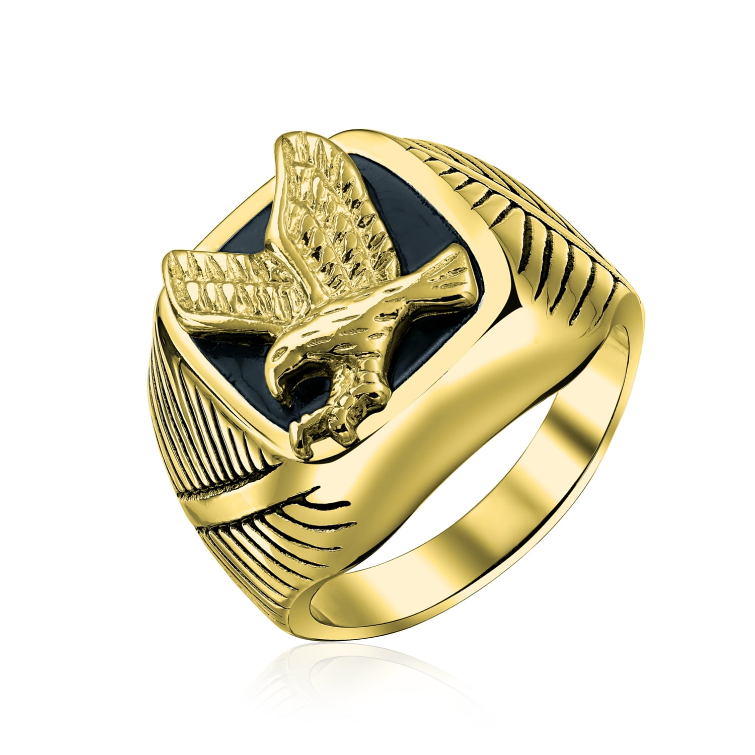 Bling Jewelry Mens Large Square Black Patriotic USA Bald Eagle Signet ...