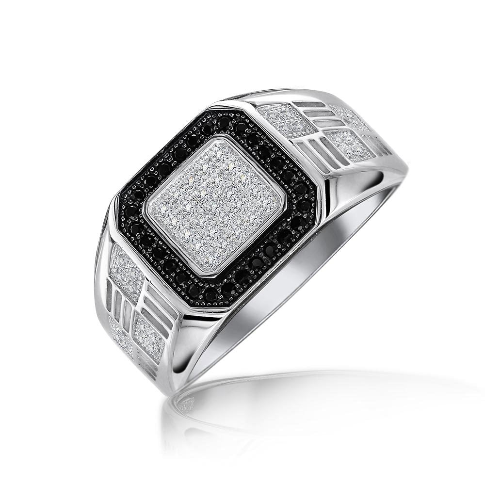 Bling Jewelry Mens Men's Micro Pave Black Halo Square Two Tone CZ ...