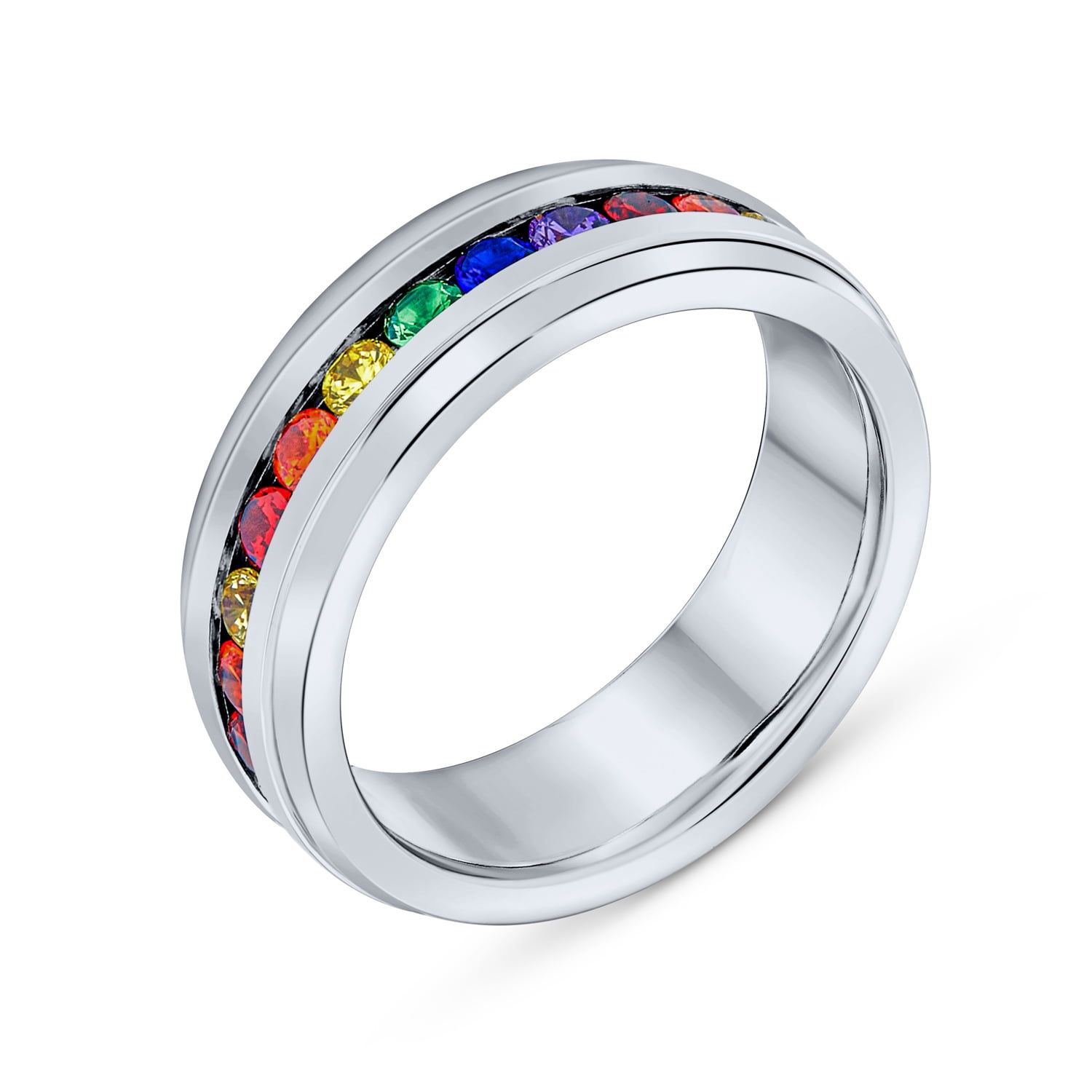 Bling Jewelry Mens Rainbow Mult Color CZ Eternity Ring Band Comfort Fit ...