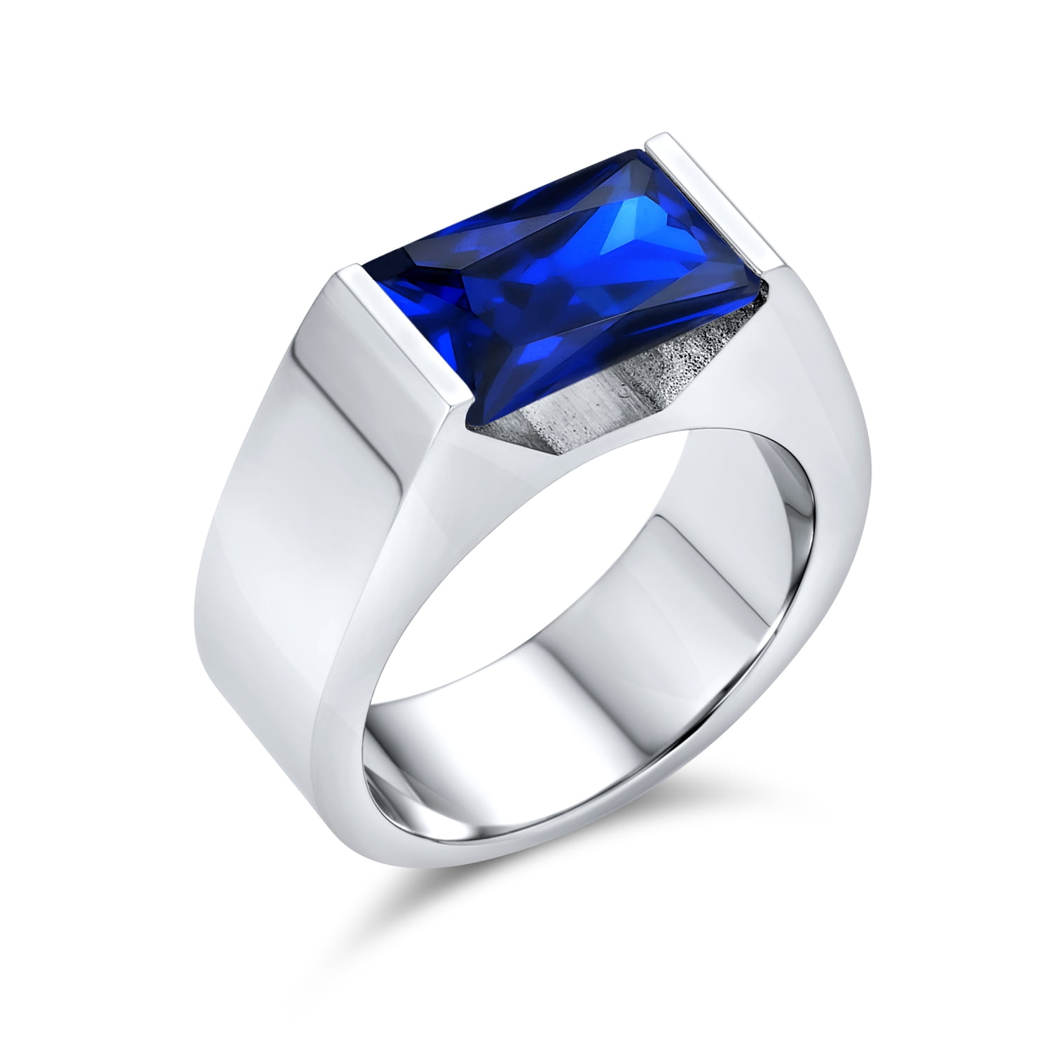 Bling Jewelry Mens Mens Stainless Steel Ring with 4CTW Simulated Blue ...