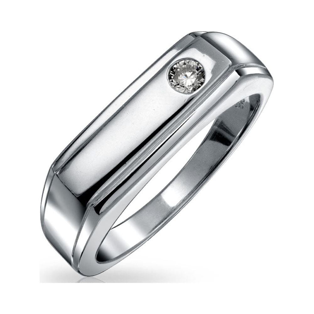 Bling Jewelry Mens Pave CZ Mens Stainless Steel Rectangle Signet ...