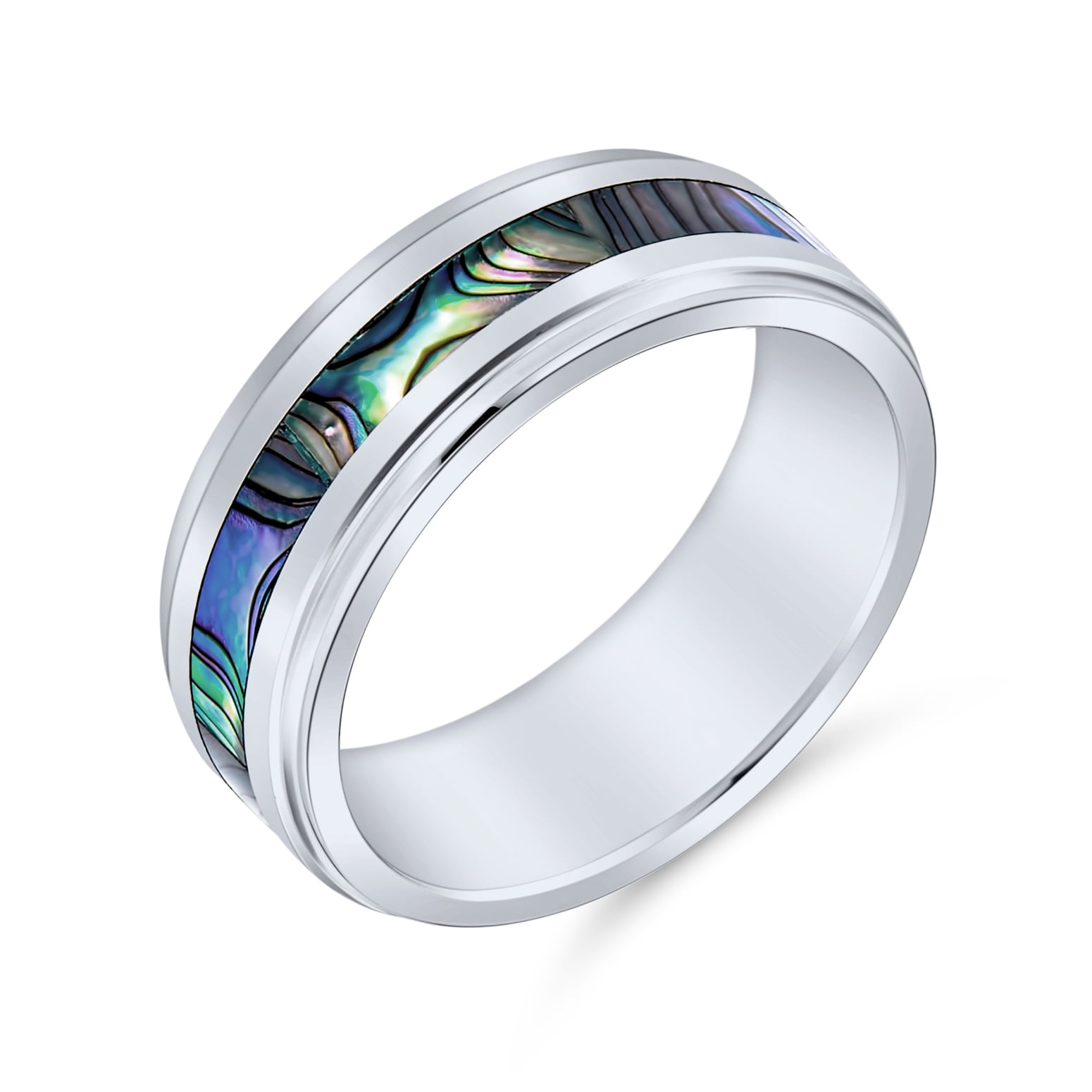 Bling Jewelry Mens Rainbow Abalone Inlay Titanium Wedding Band Ring for ...