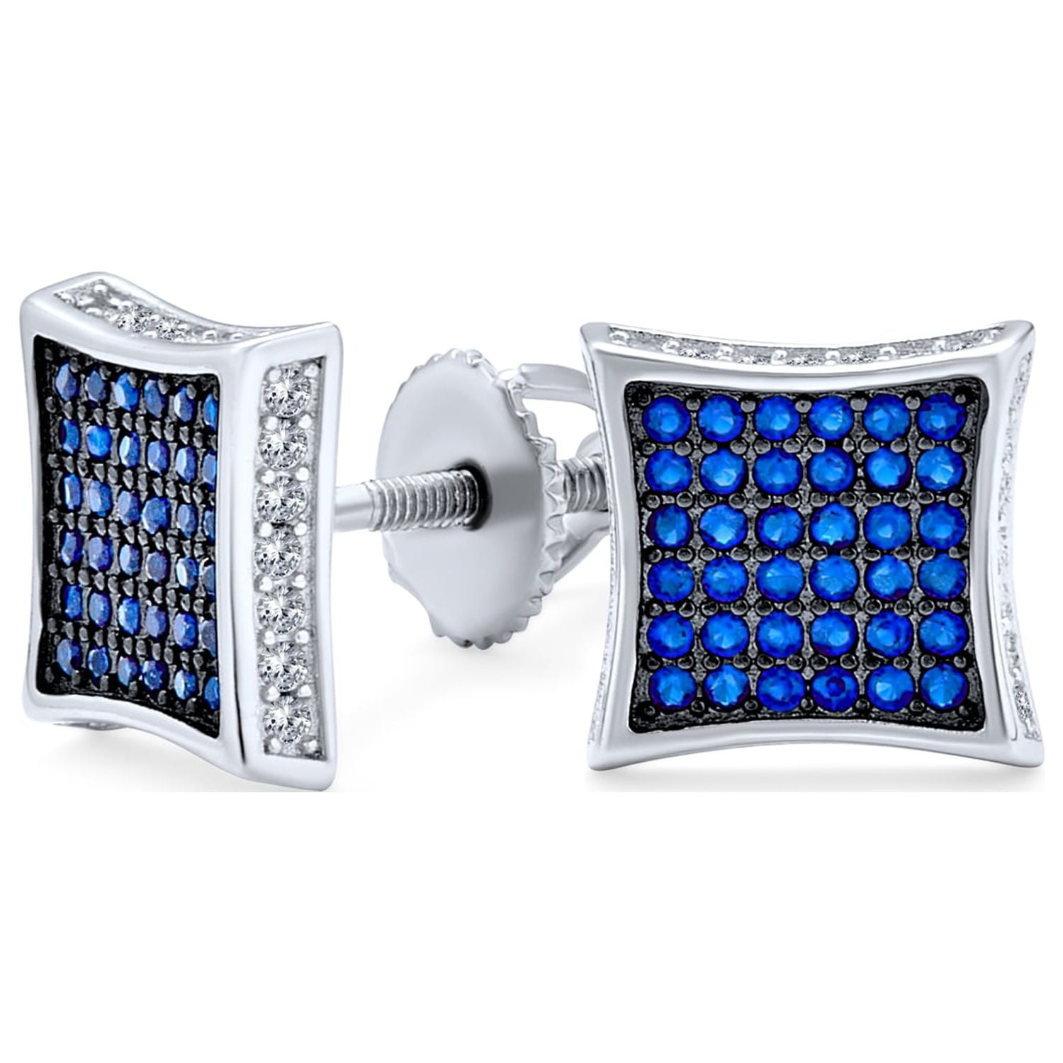 Bling Jewelry Mens Square Shape CZ Cubic Zirconia Stud Earrings Blue ...