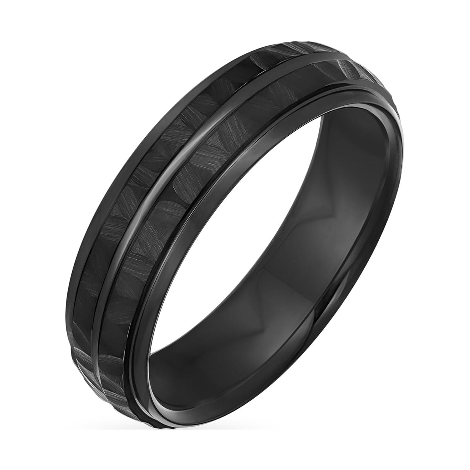 Bling Jewelry Mens Stripe Grooved Titanium Wedding Band Ring - Black ...