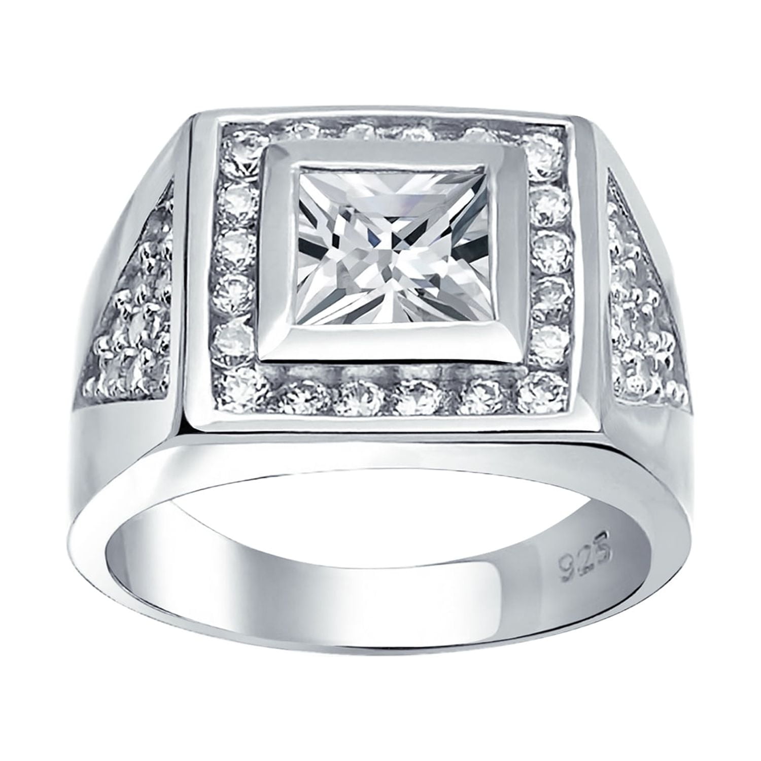 Bling Jewelry Mens Triangle Mens Sterling Silver CZ Solitaire ...