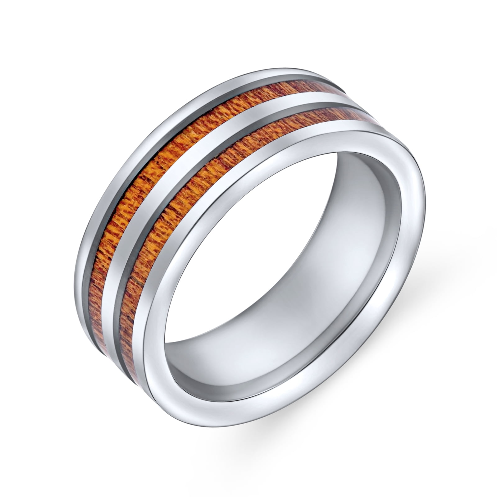 Bling Jewelry Mens Titanium Wedding Band Ring Double Row Koa Wood Inlay ...