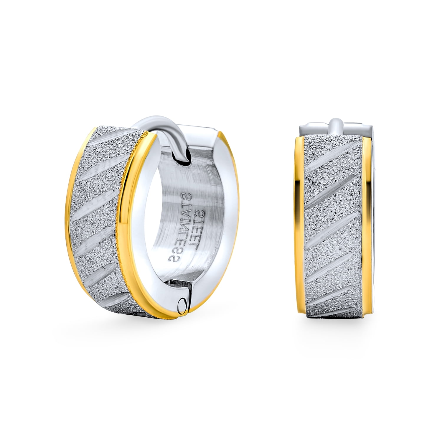 Bling Jewelry Mens Diagonal Slash 2 Tone Stardust Finish Mini Hoop ...