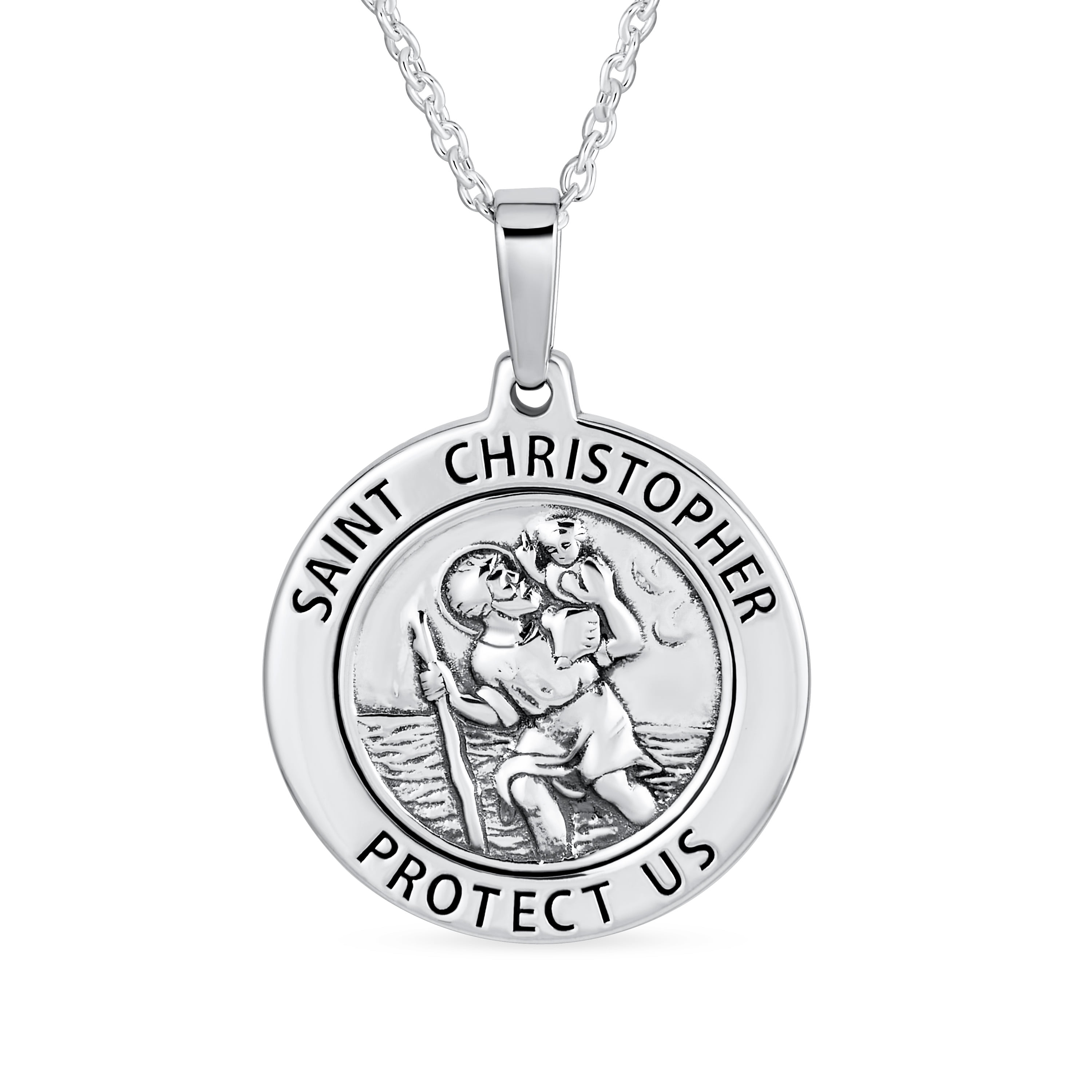 Bling Jewelry Womens Large Saint Christopher Pendant Necklace Patron of ...