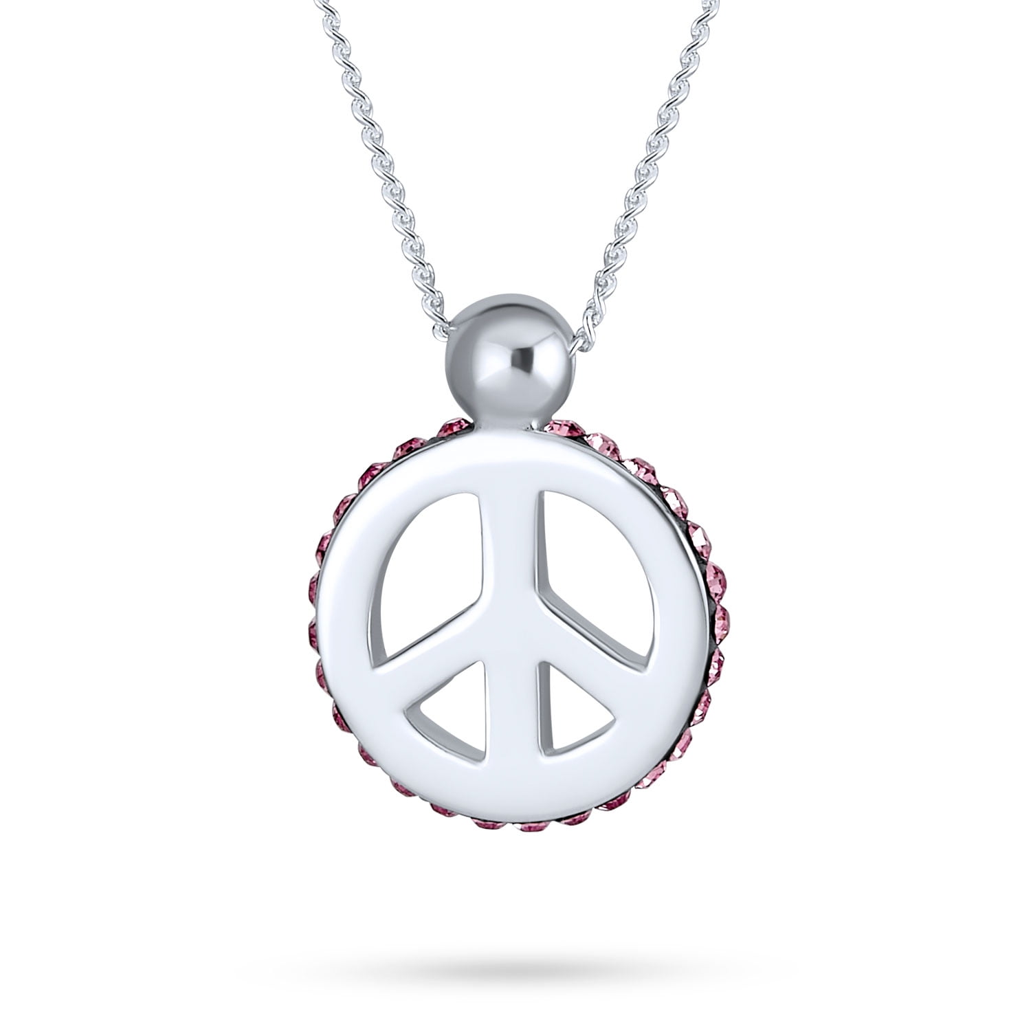 Bling Jewelry Womens Peace Pendant Pink Crystal Edge Charm Sterling ...