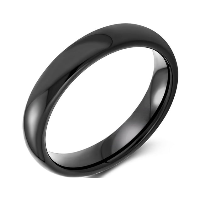 Bling Jewelry Plain Simple Dome Black Couples Wedding Band Titanium ...