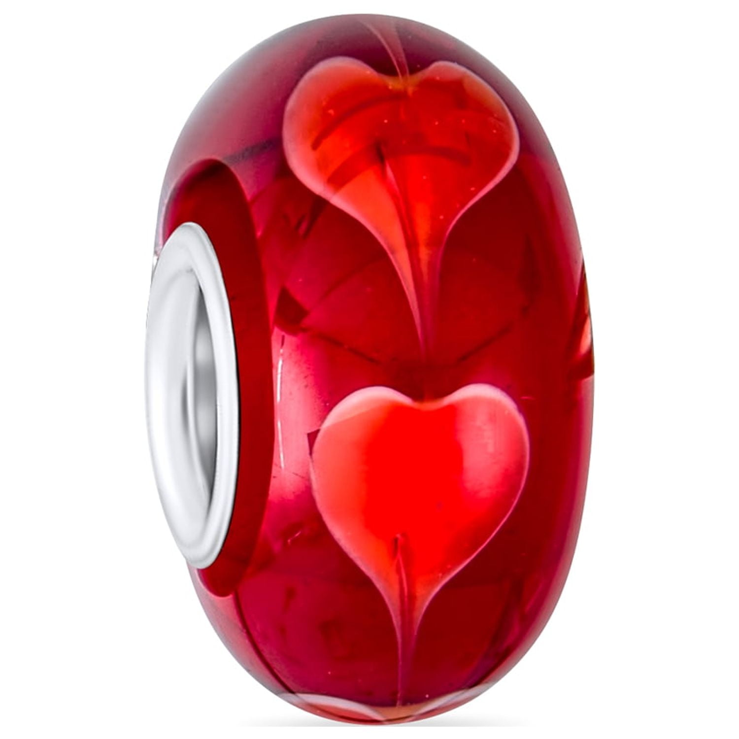 Bling Jewelry Womens Murano Glass Charm Bead Heart Love Pink Red White ...