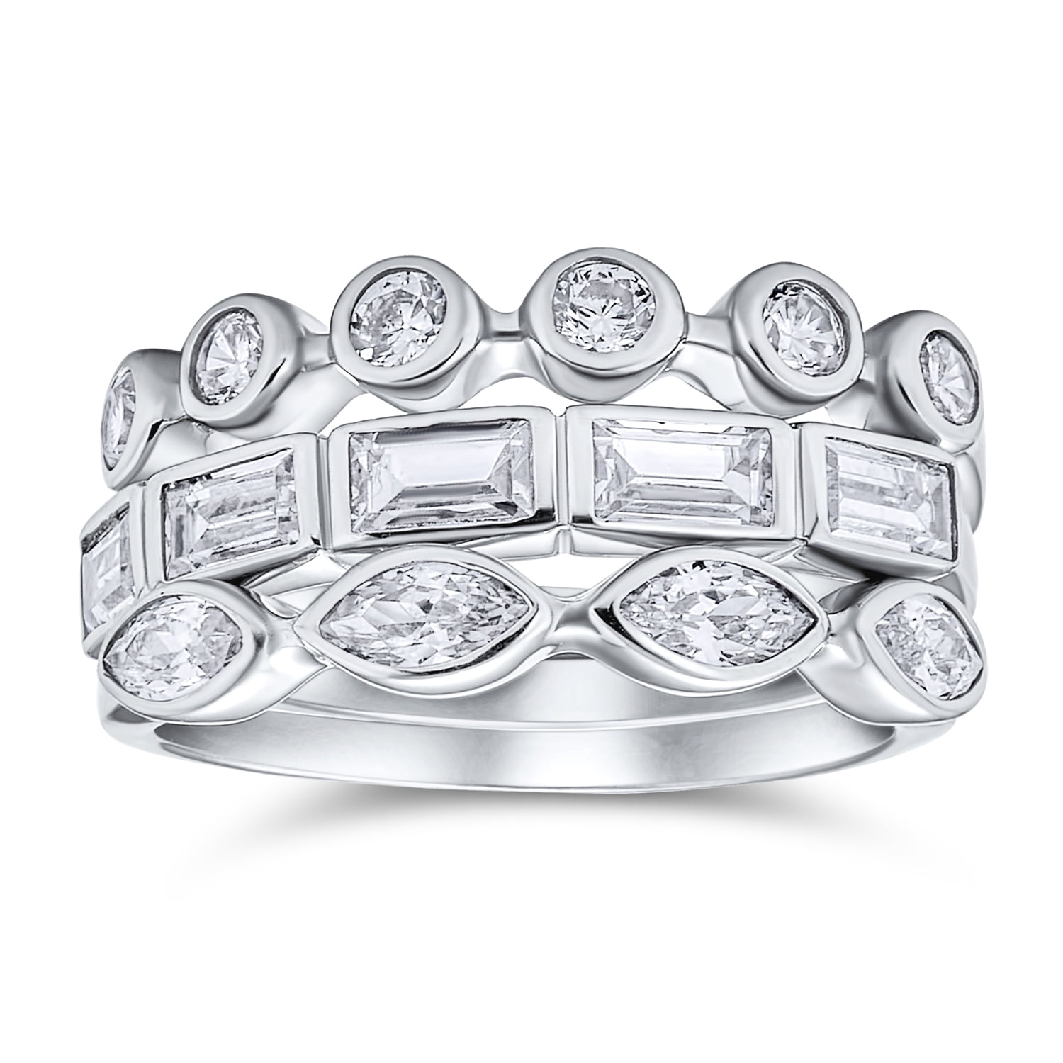 Bling Jewelry Stackable Baguette Marquise CZ Wedding Band Ring Set ...