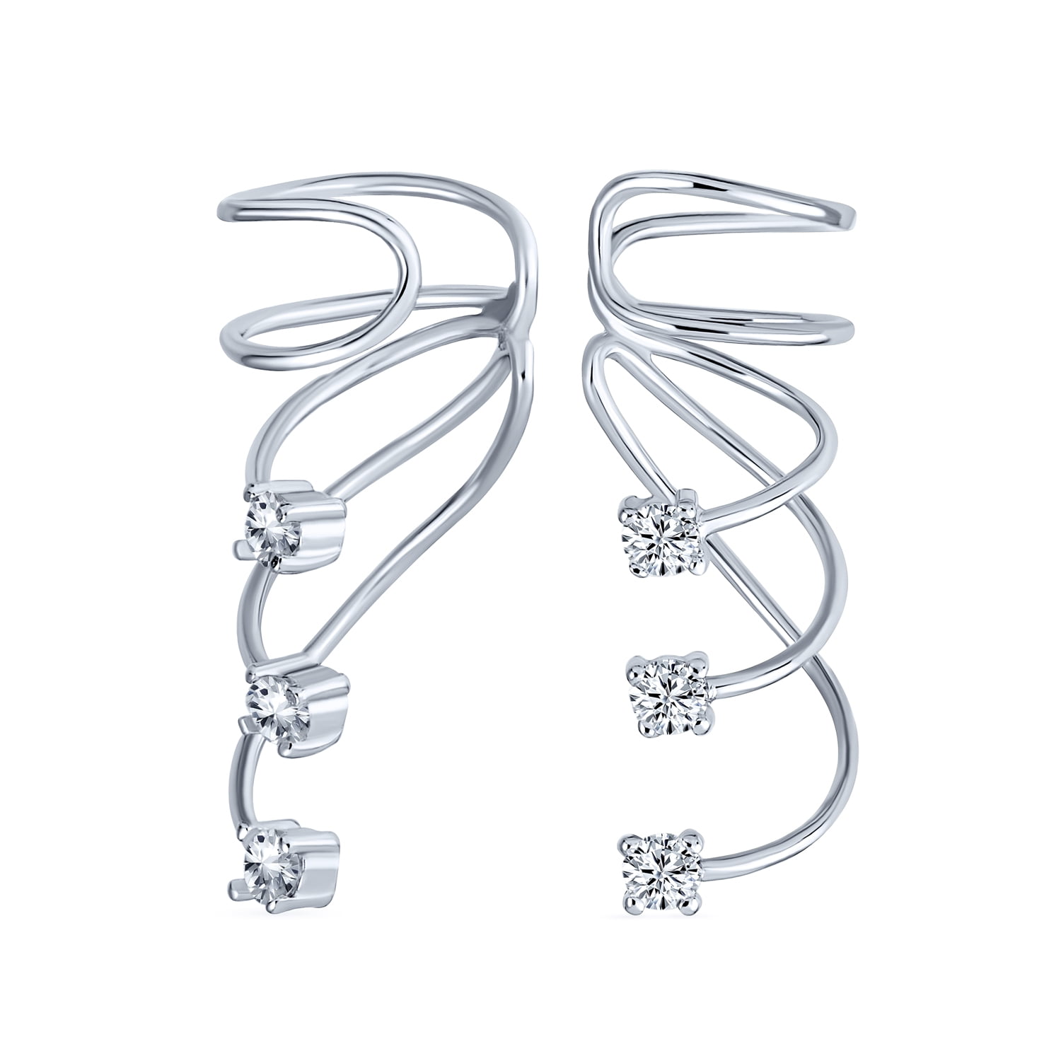 Bling Jewelry Triple Spiral CZ Crawlers Wire CZ Ear Cuff Pin Earring ...