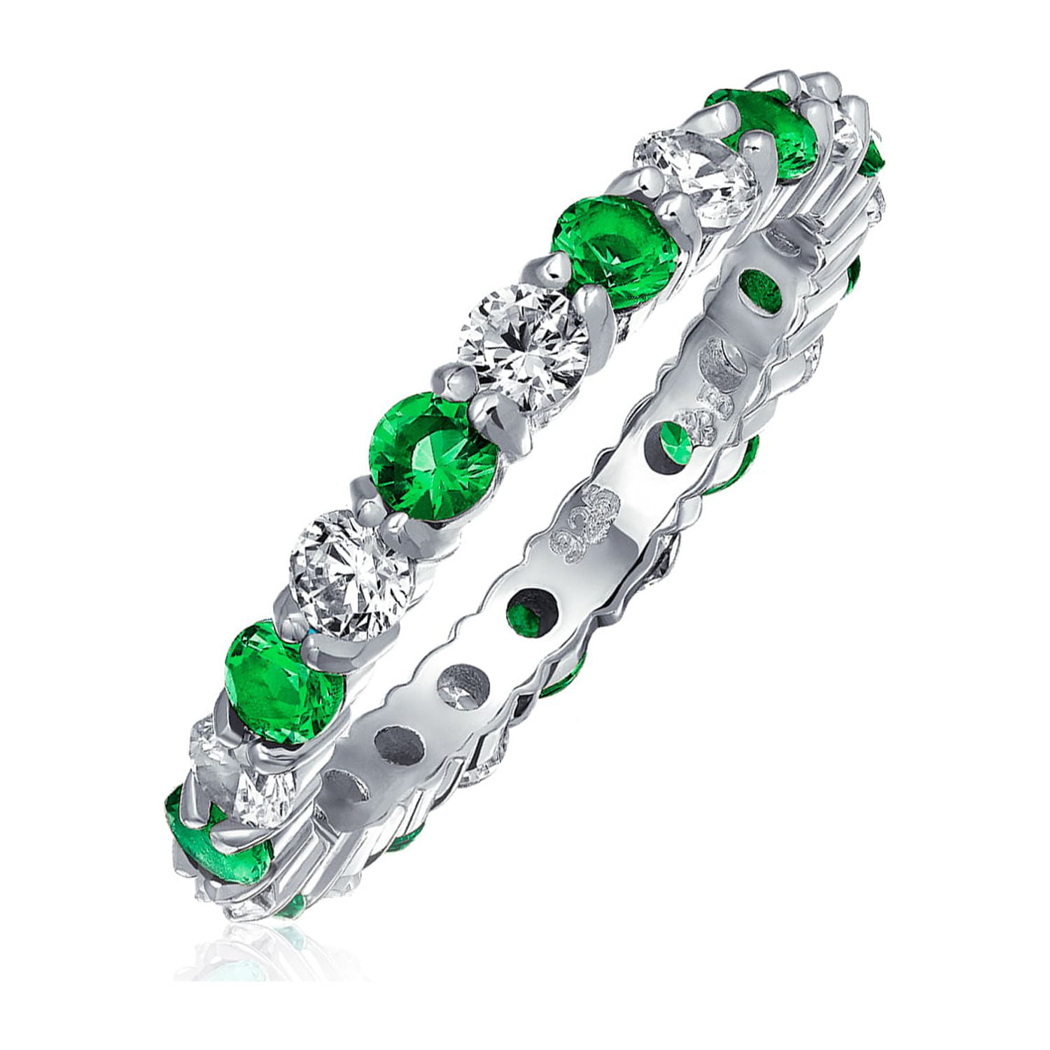 Bling Jewelry Womens Two Tone Green Birth Month Color Eternity CZ Ring ...