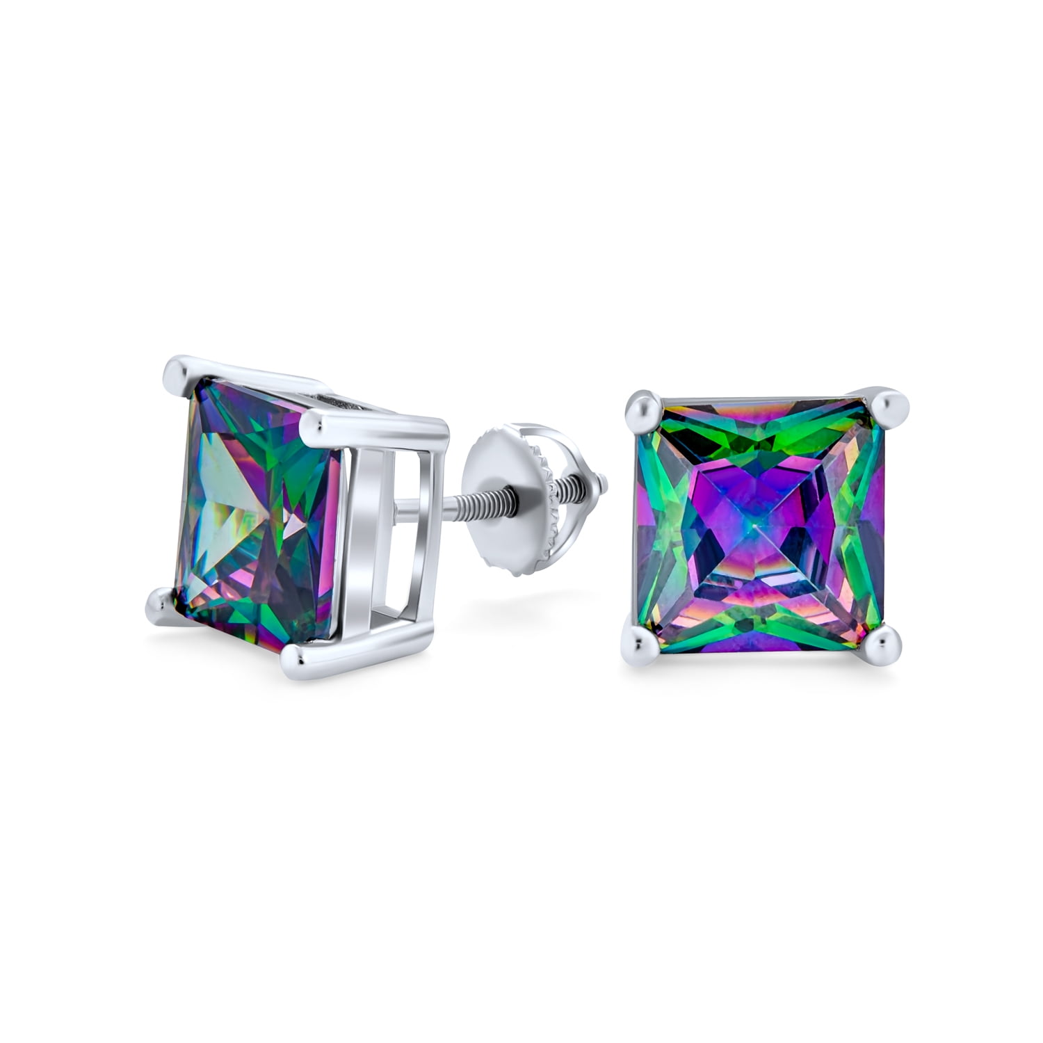Bling Jewelry Unisex Men's Square Black Mystic Rainbow CZ Stud Earrings ...