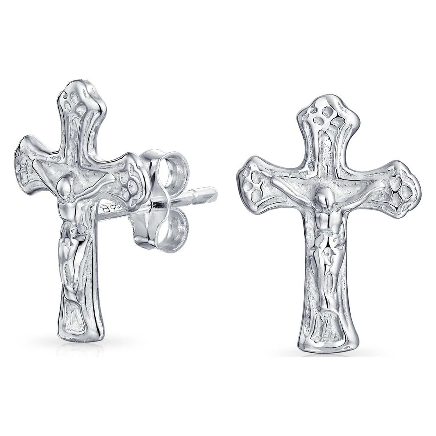 Bling Jewelry Unisex Catholic Crucifix Cross Stud Earrings for Men ...