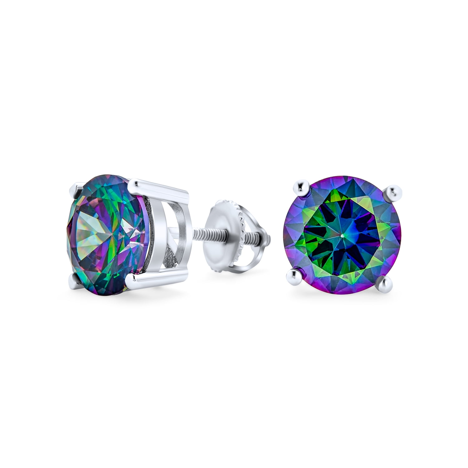 Bling Jewelry Unisex Round Black Mystic Rainbow CZ Stud Earrings ...