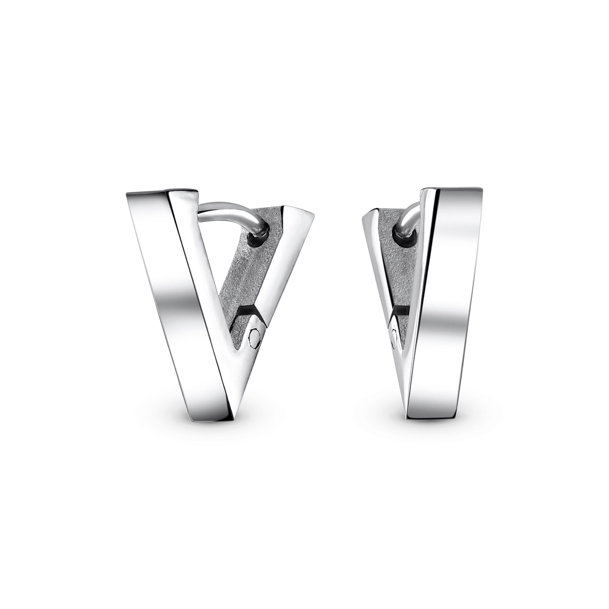 Bling Jewelry Unisex Triangle Black Silver Hoop Huggie Earrings for Men ...