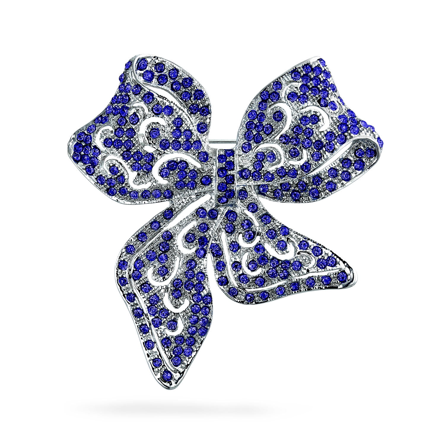 Bling Jewelry Vintage Style Statement Ribbon Filigree Crystal Aqua Bow ...