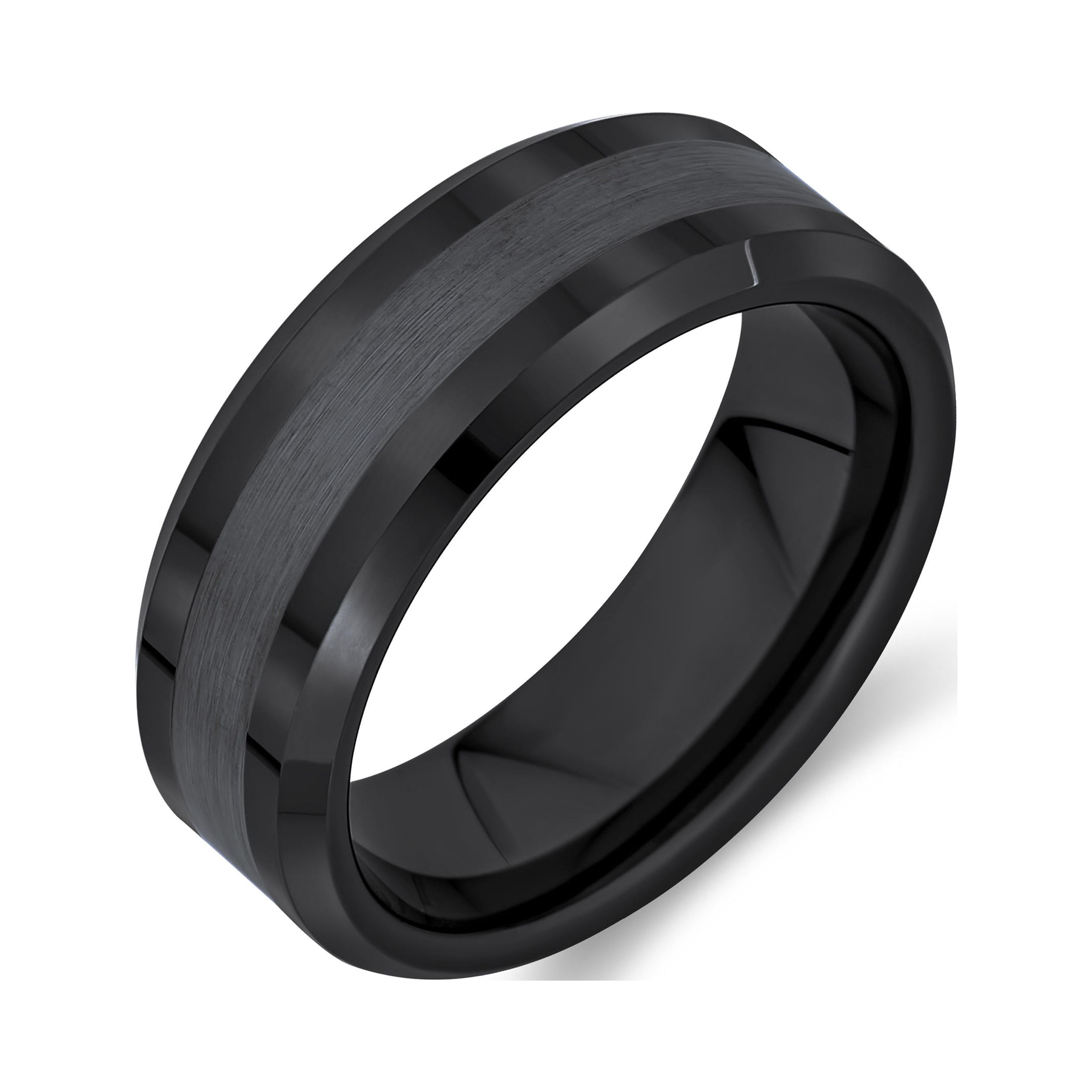 Bling Jewelry Mens Plain Tungsten Wedding Band Ring Beveled Gunmetal ...