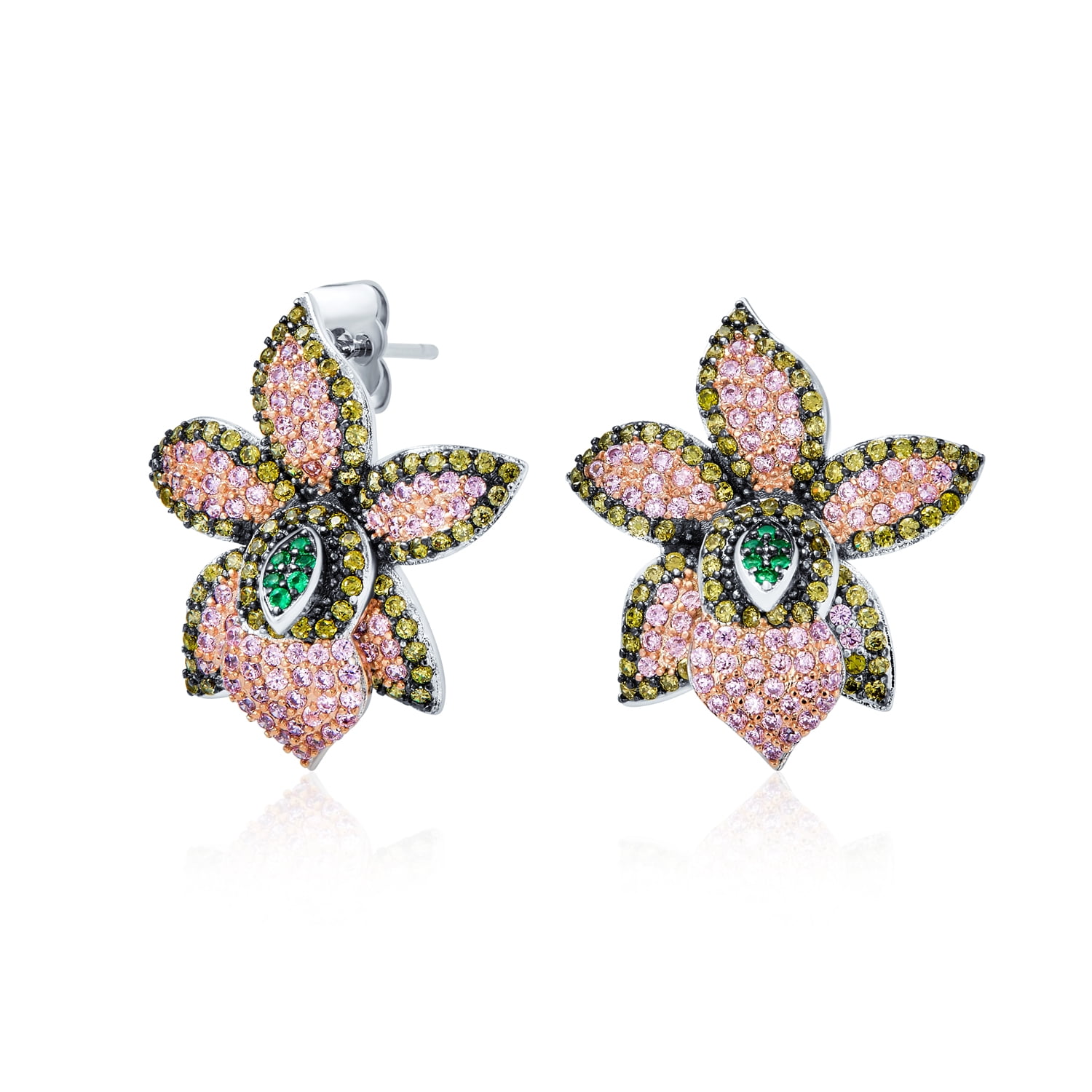 Bling Jewelry Womens 3D Floral Pave CZ Green Pink Orchid Flower ...