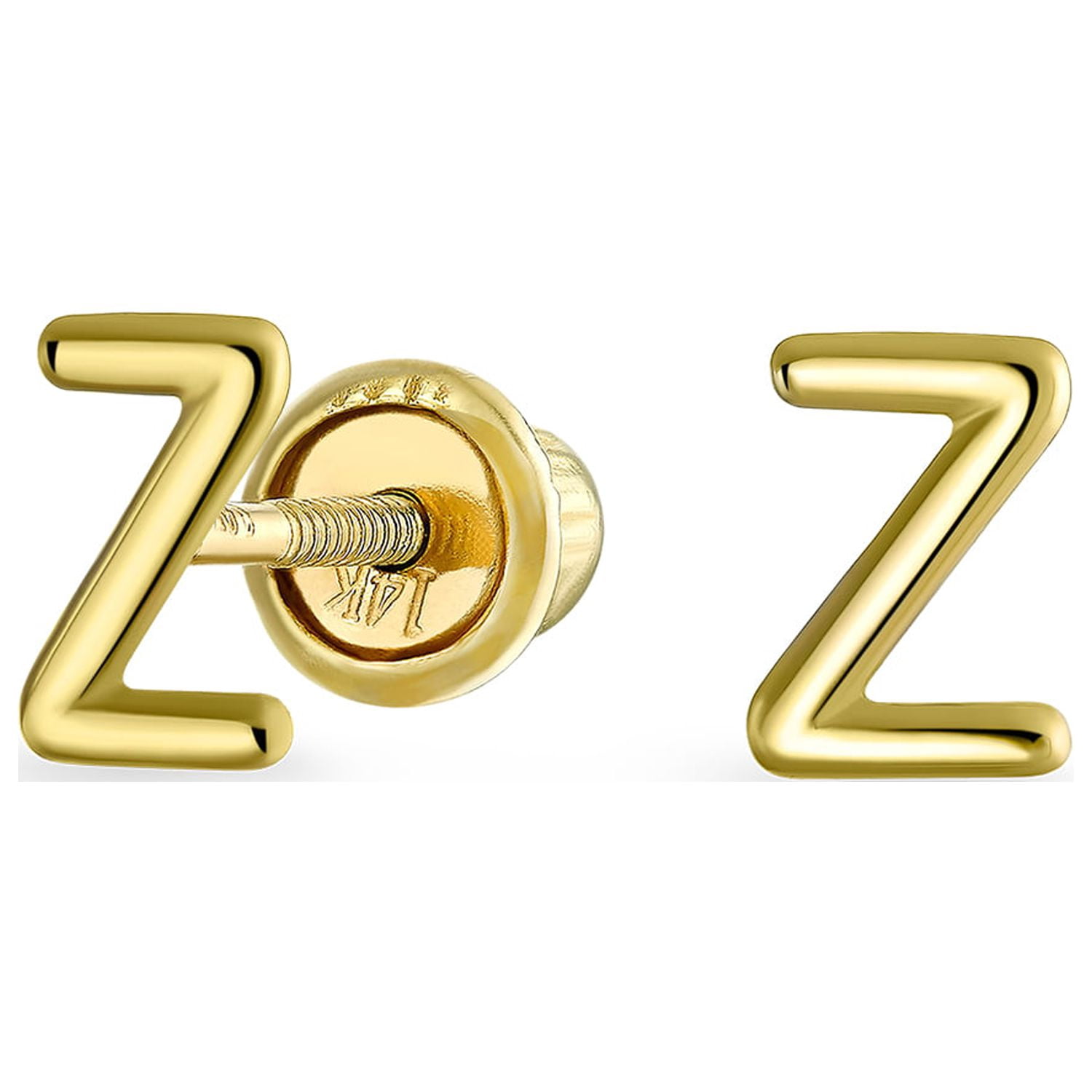 Bling Jewelry Womens ABC 14K Gold Alphabet Initial Stud Earrings Ball ...