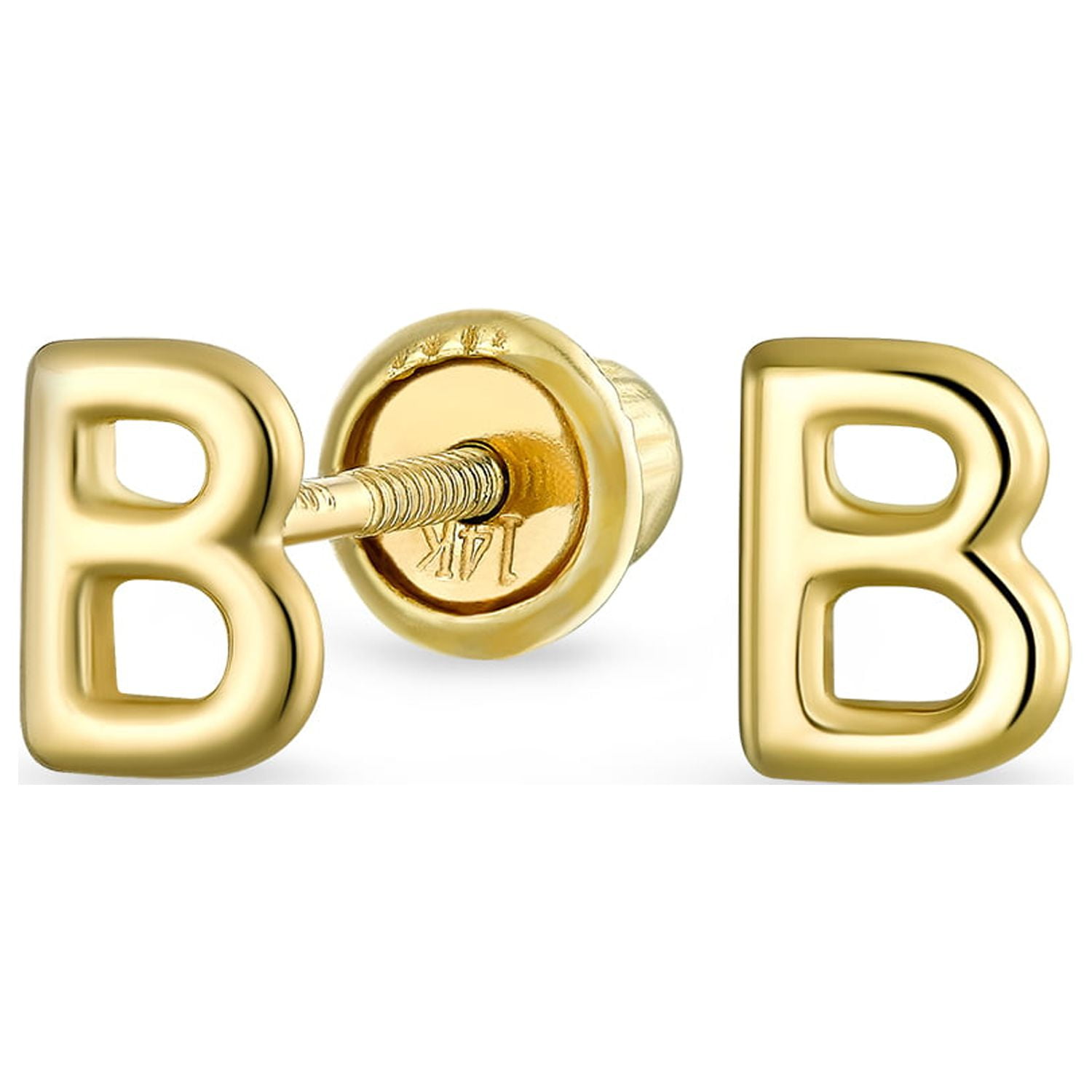 Bling Jewelry Womens ABC 14K Gold Alphabet Initial Stud Earrings with ...
