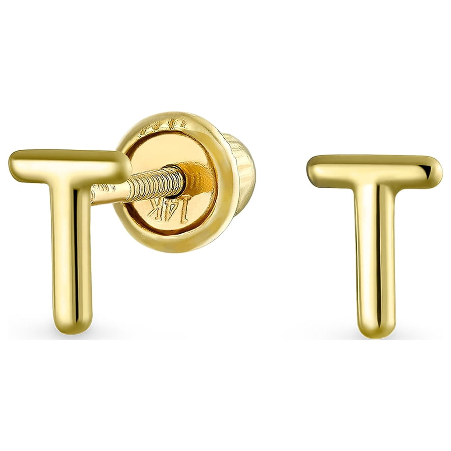 Bling Jewelry Womens ABC 14K Gold Alphabet Initial Stud Earrings with ...