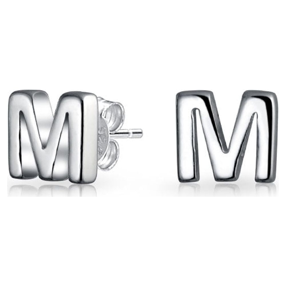 Bling Jewelry Womens ABC Alphabet Initial Stud Earrings Sterling Silver ...