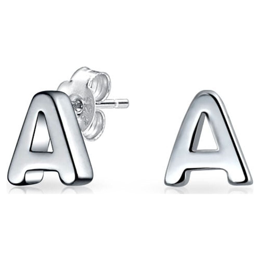 Bling Jewelry Womens ABC Alphabet Initial Stud Earrings Sterling Silver ...