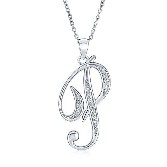 Bling Jewelry Sterling Silver Chain with Pave CZ Cursive Script Initial ...