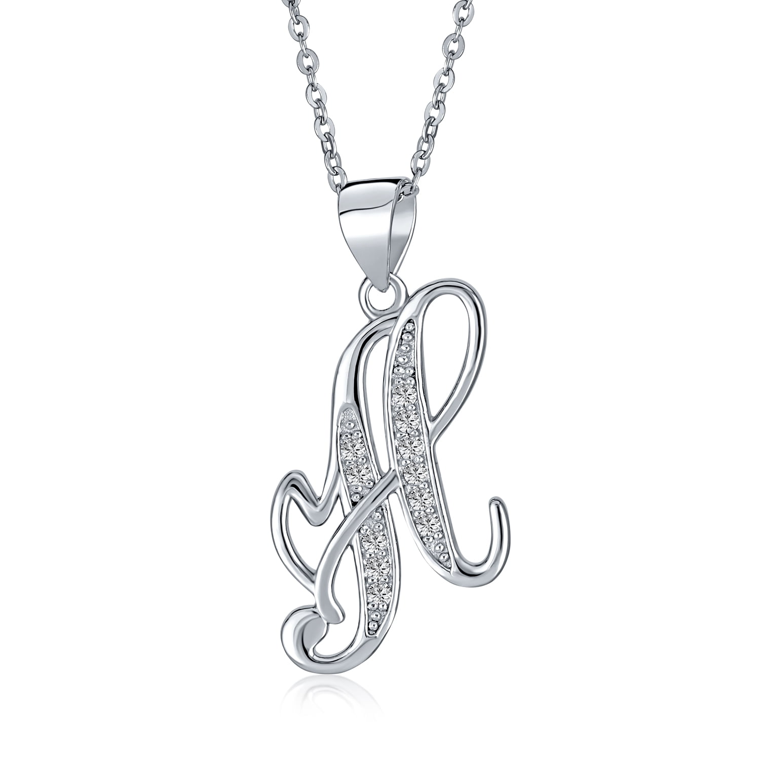 Bling Jewelry Womens ABC Initial Pendant Necklace CZ Pave Cursive ...