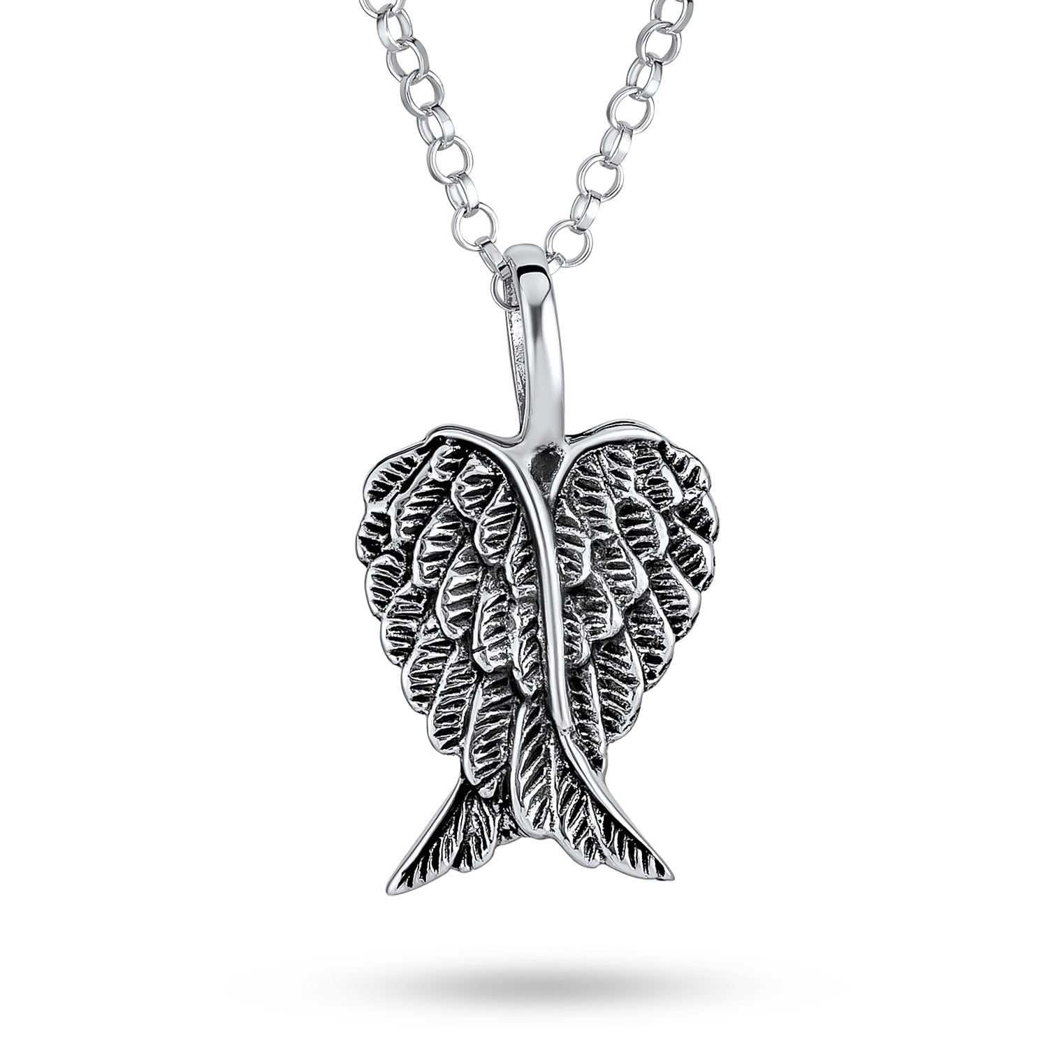 Bling Jewelry Womens Amulet Feathered Heart Angel Wing Pendant Necklace ...