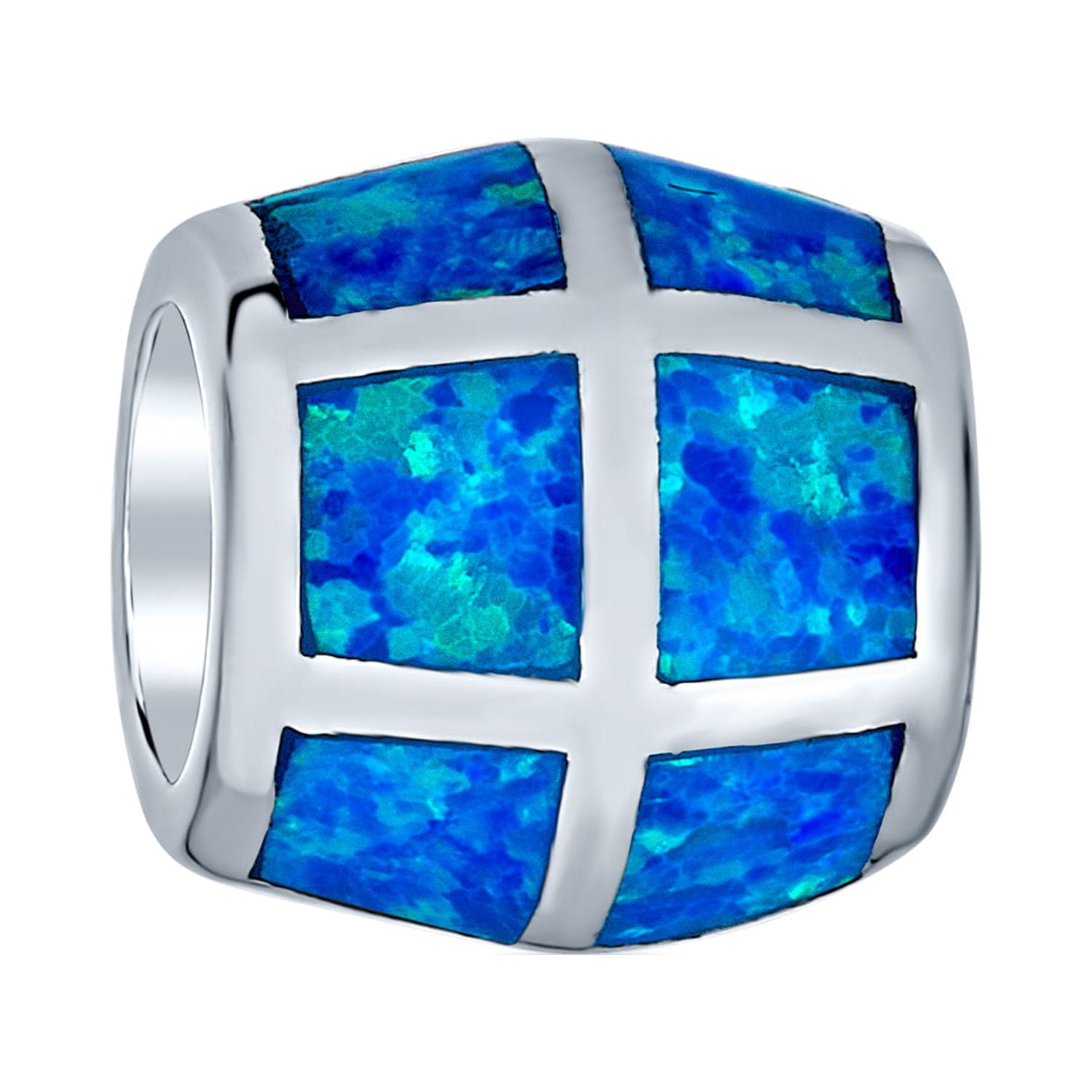 Bling Jewelry Womens Aqua Blue Opal Inlay Barrel Charm Bead Sterling ...